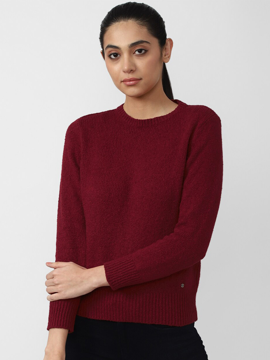 Buy Van Heusen Woman Women Maroon Ribbed Pullover - Sweaters for Women ...