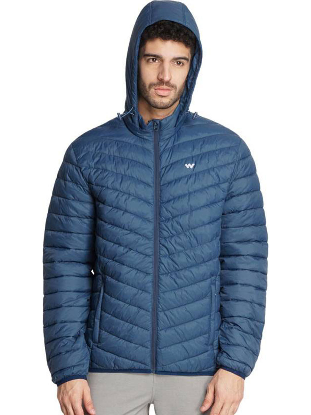 Buy Wildcraft Men Navy Blue Water Resistant Heat Lock Puffer Jacket ...