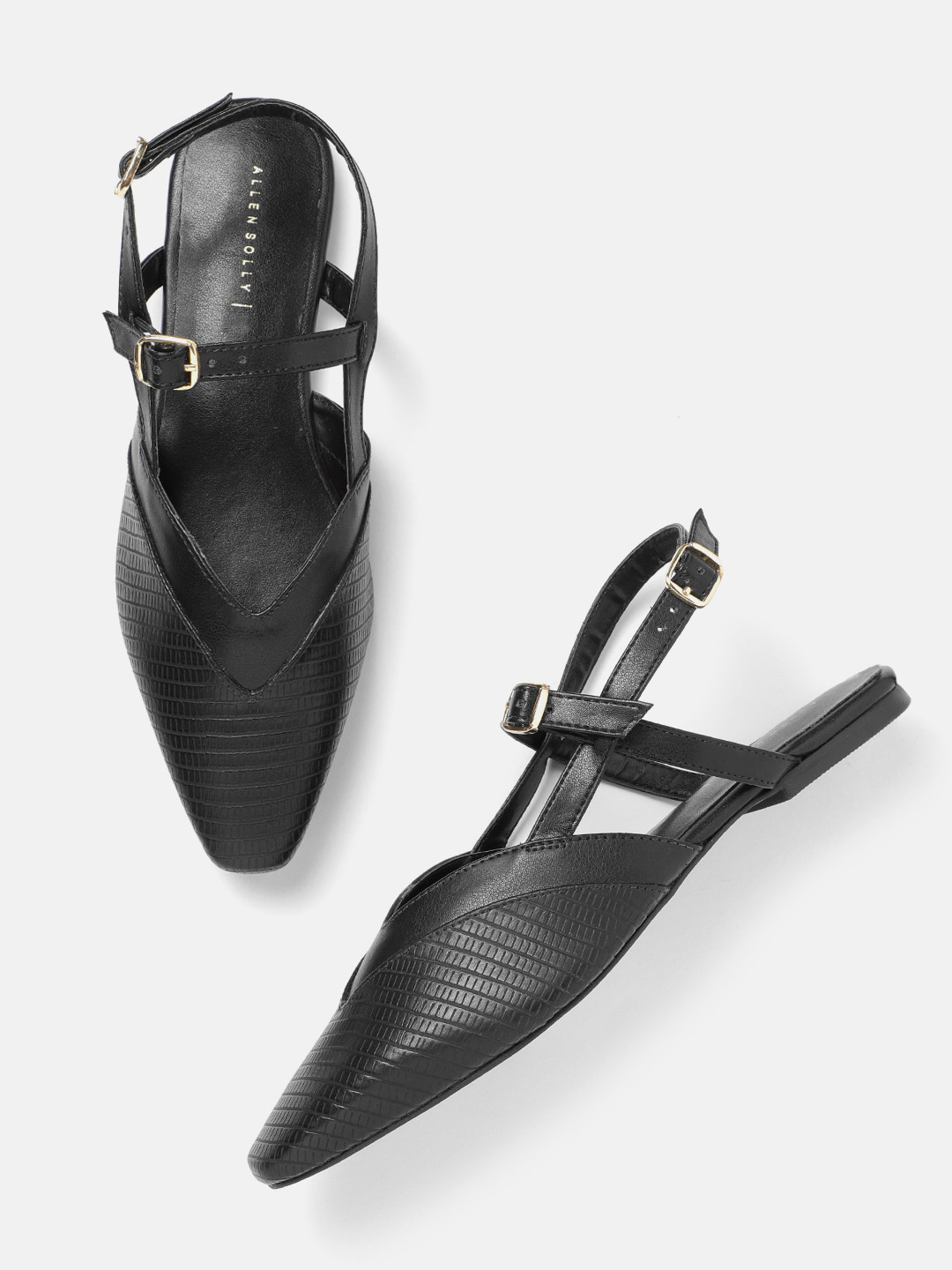 Buy Allen Solly Women Croc Textured Mules With Buckles Detail - Flats ...