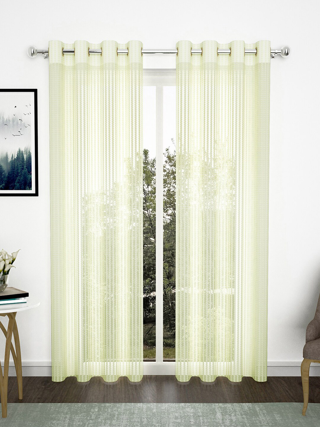 Buy Story@home White Set Of 2 Striped Sheer Long Door Curtain ...