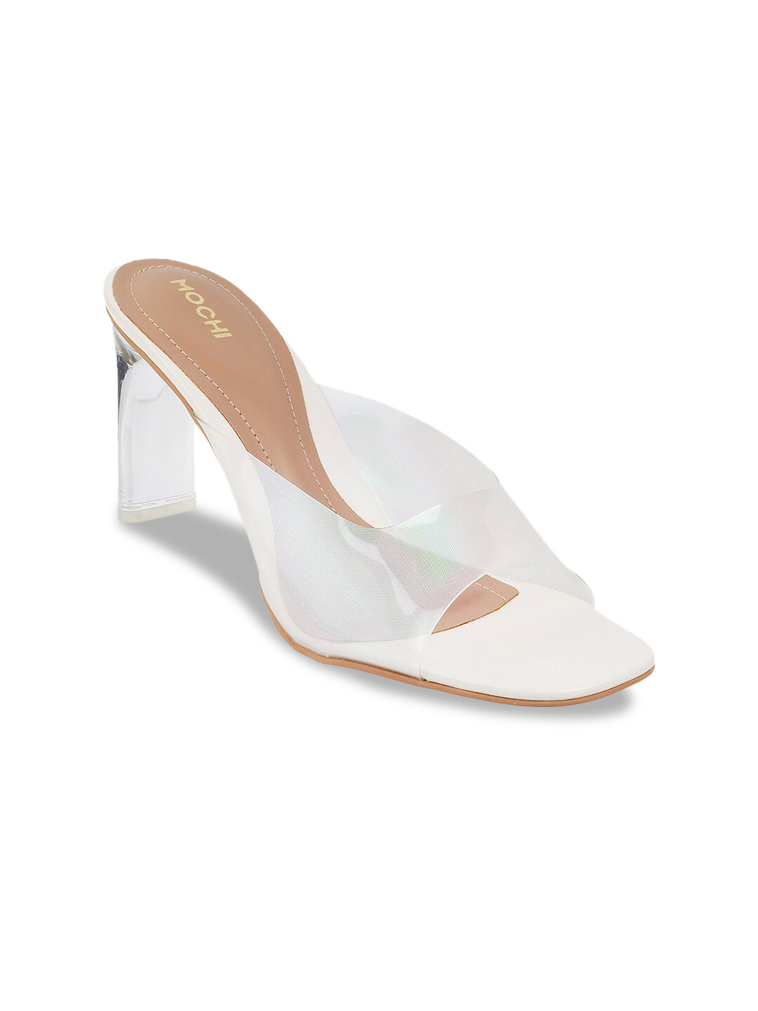 Buy Mochi Women White & Transparent Block Heels - Heels for Women ...