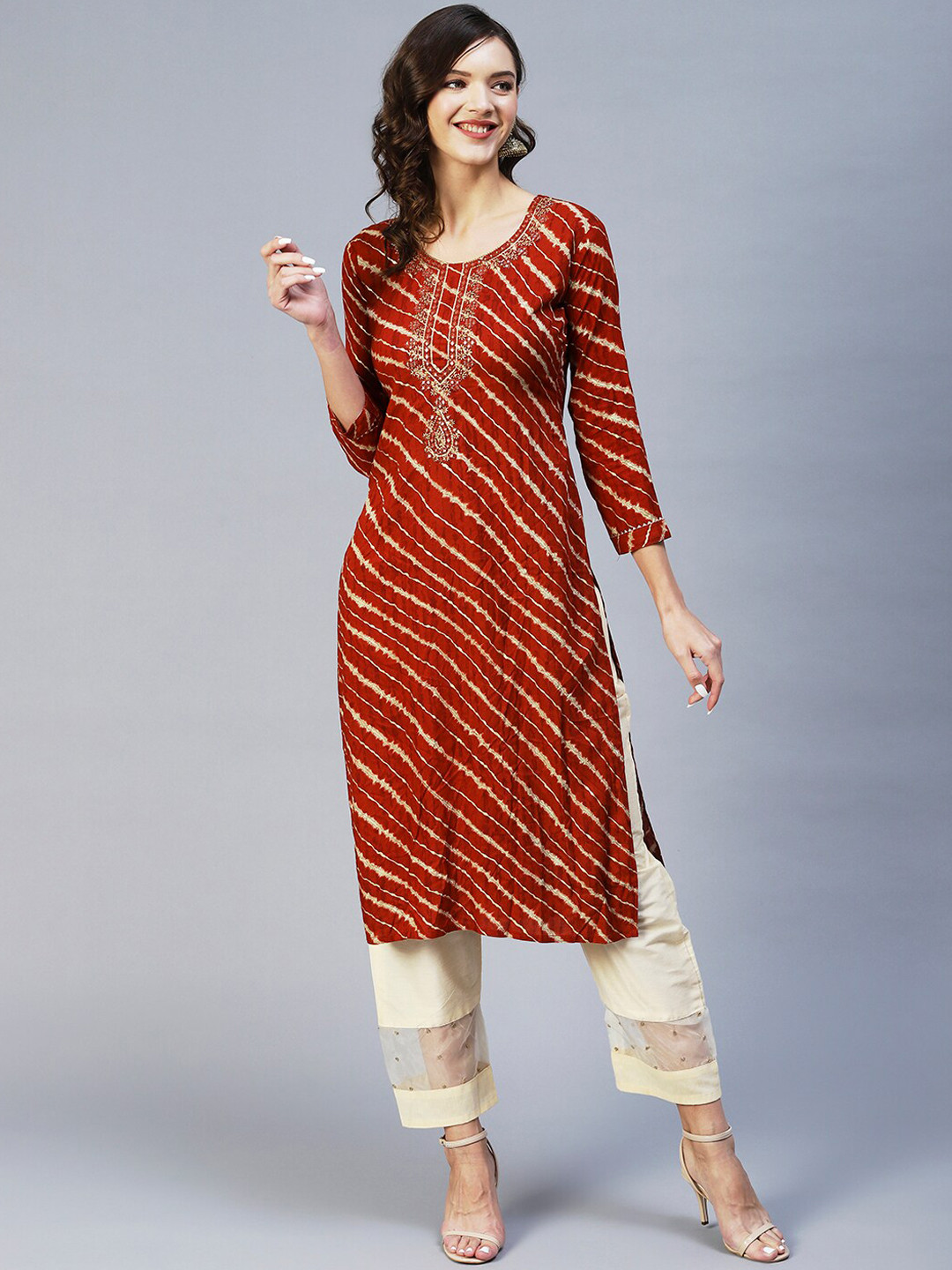 Buy FASHOR Leheriya Striped Kurta - Kurtas for Women 20700306 | Myntra