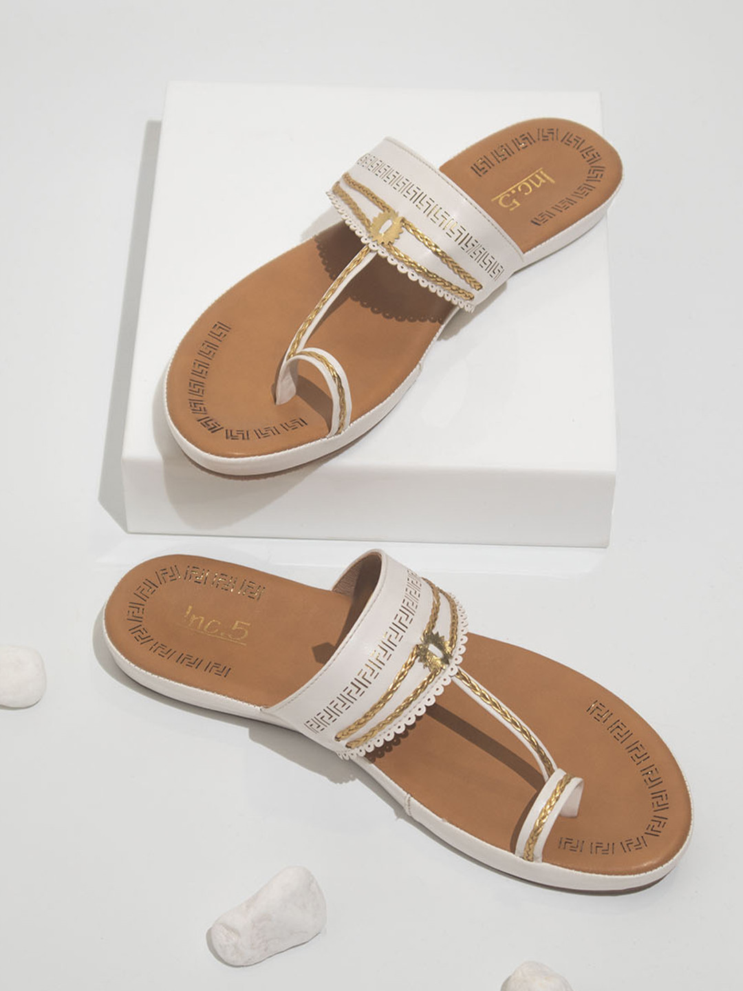 Buy Inc 5 Women White One Toe Flats With Laser Cuts - Flats for Women ...