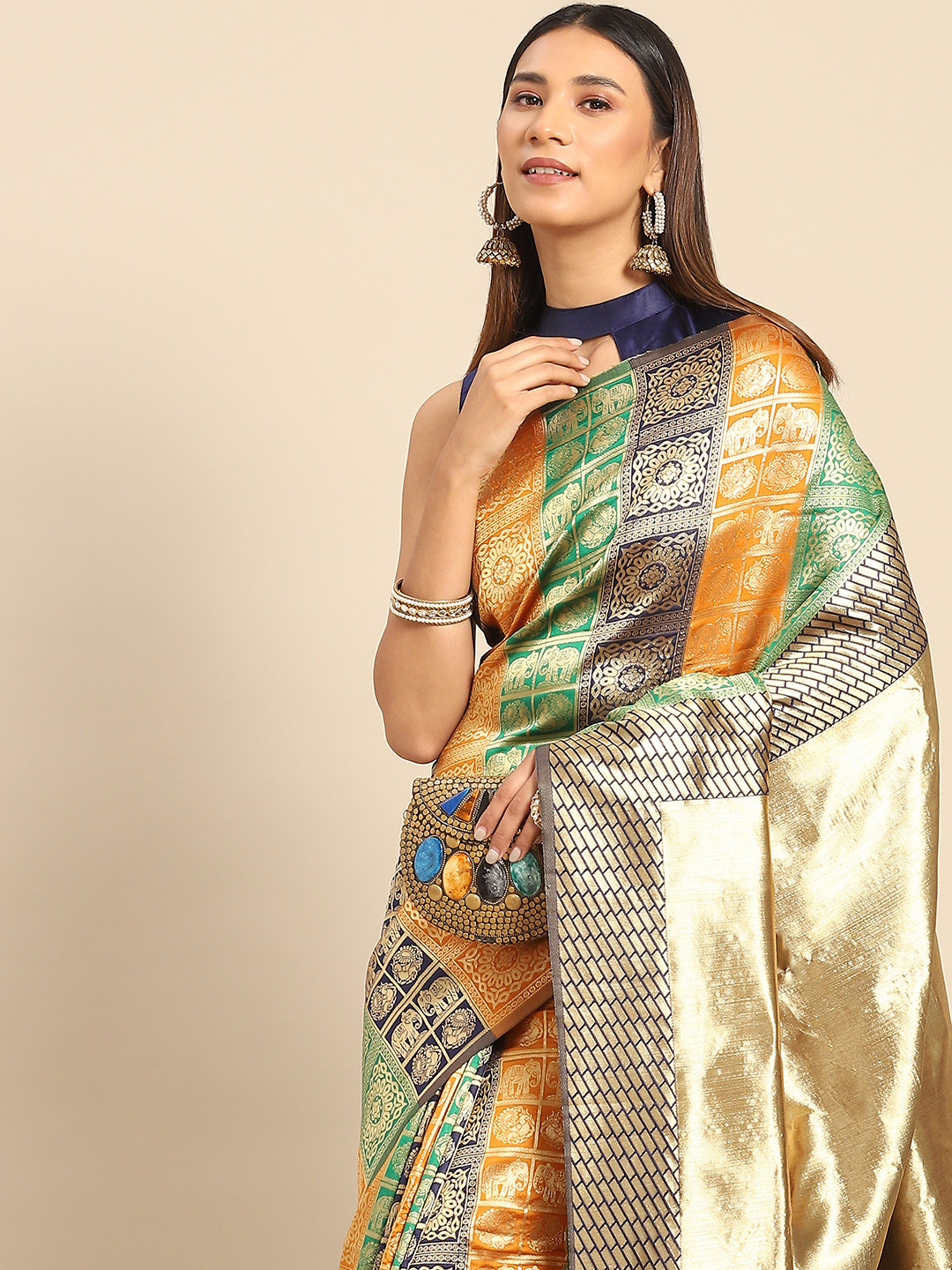 Buy Anouk Rustic Multicoloured Ethnic Motifs Silk Blend Dharmavaram ...