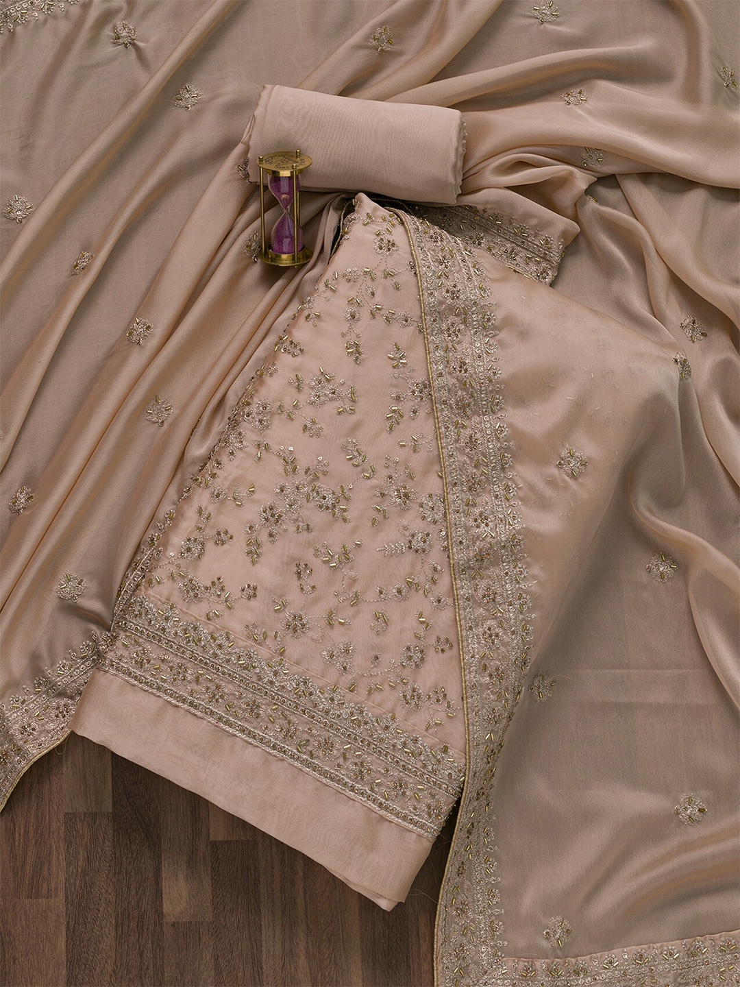 Buy Koskii Peach Coloured & Gold Toned Embroidered Unstitched Dress ... Buy Koskii Peach Coloured & Gold Toned Embroidered Unstitched Dress ...