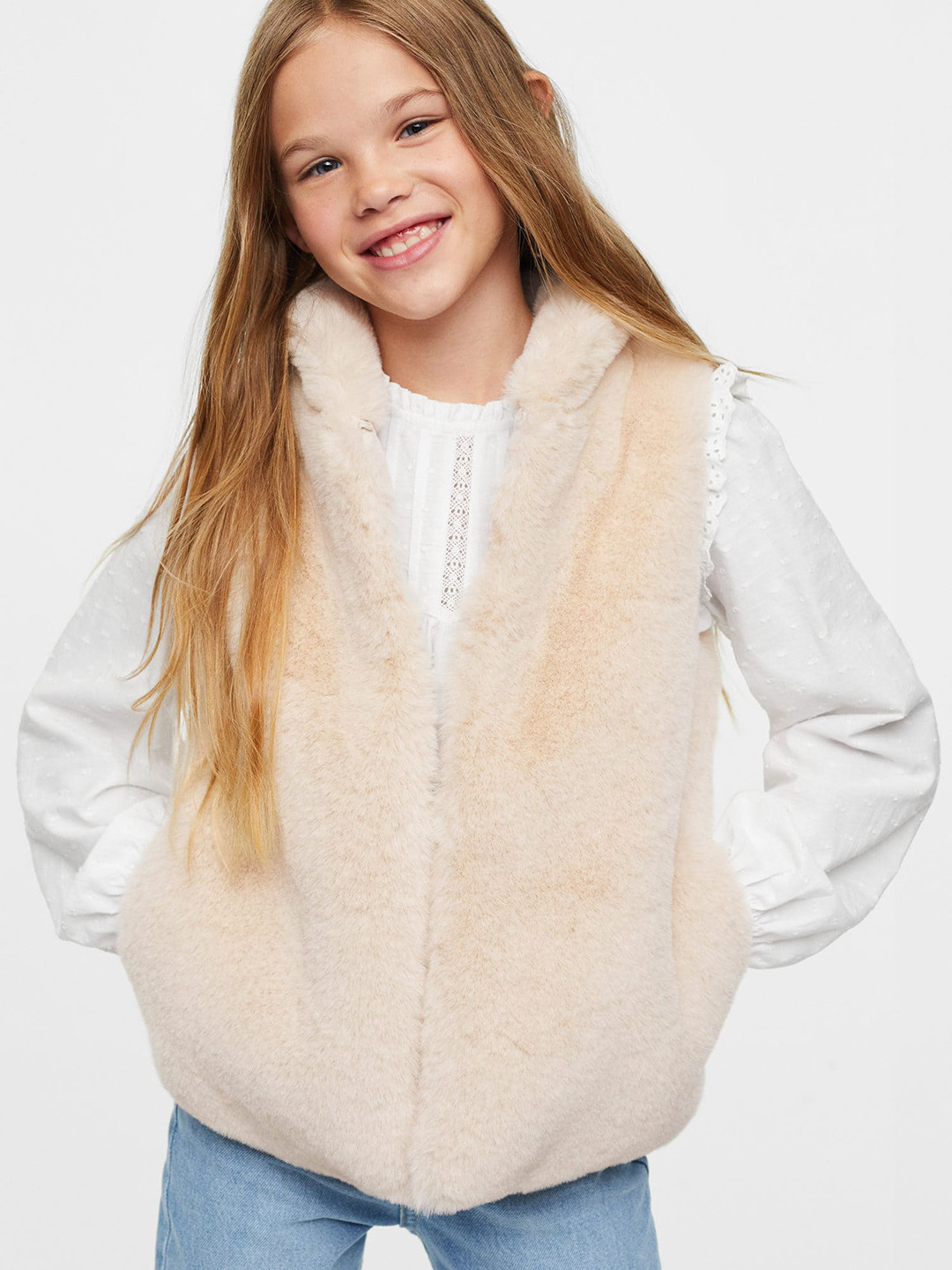Buy Mango Kids Girls Faux Fur Tailored Jacket - Jackets for Girls ...