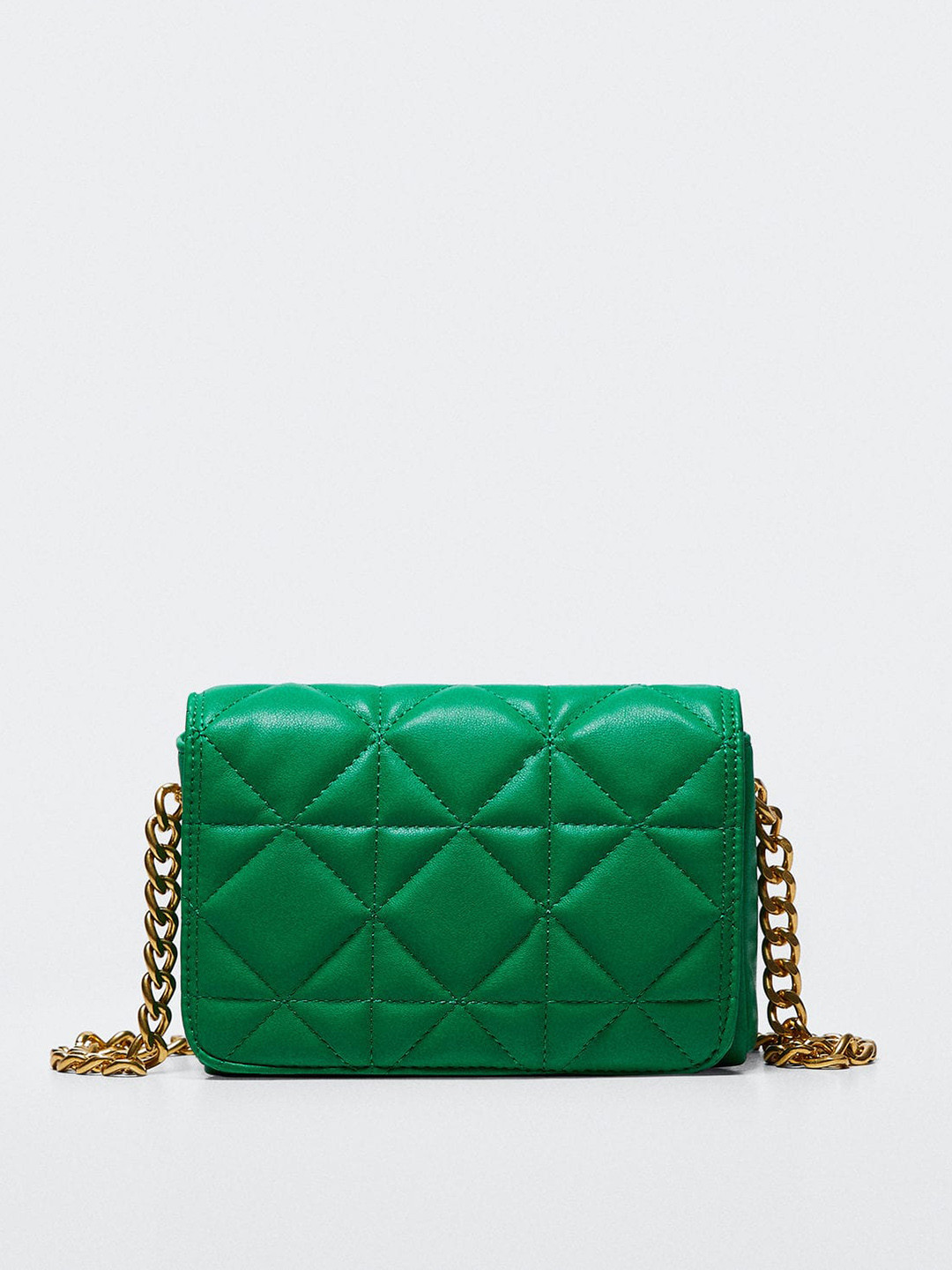 Buy MANGO Women Green Solid Structured Sling Bag With Quilted Design ...