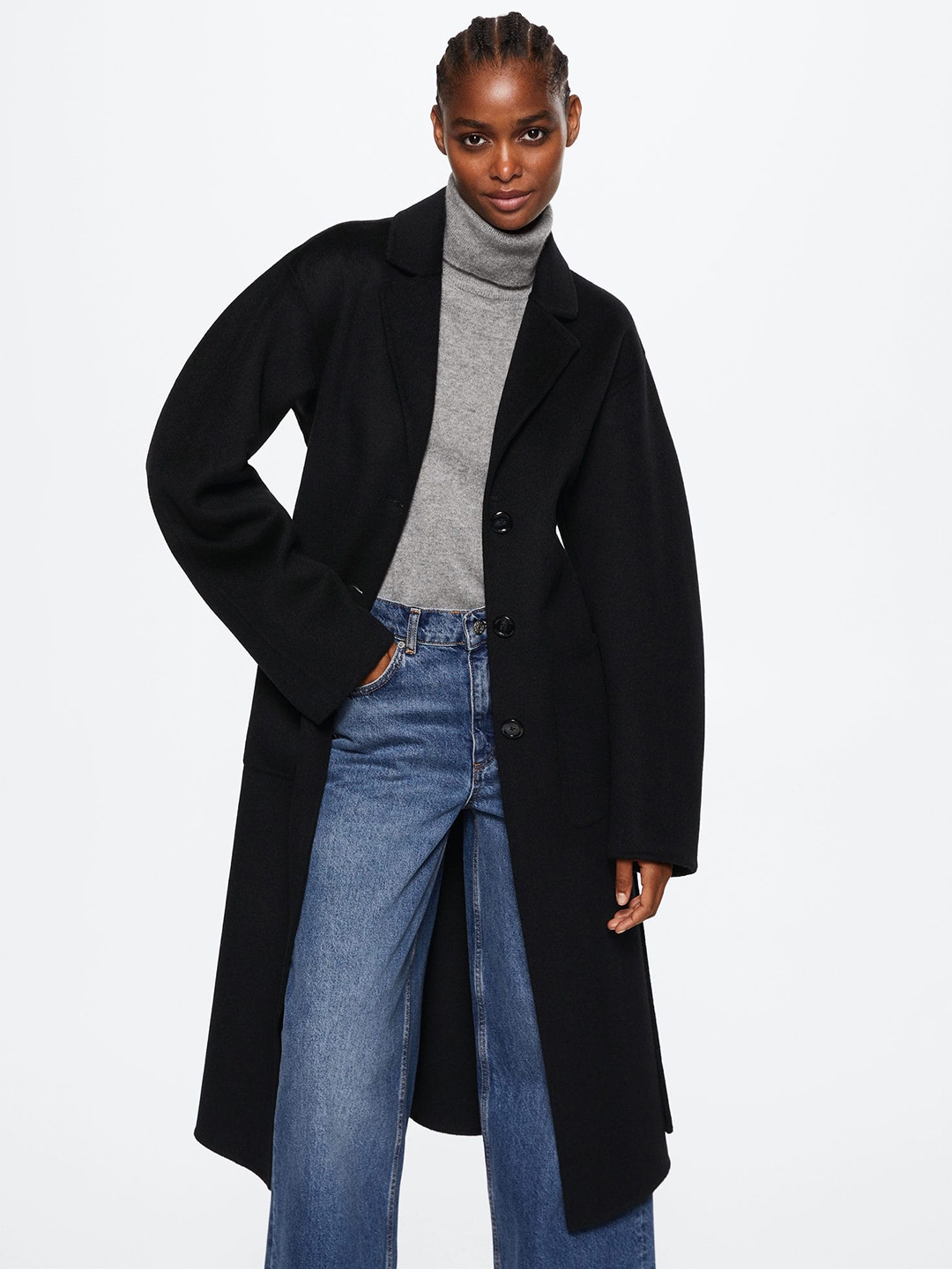 Buy Mango Women Black Solid Sustainable Overcoat With A Belt Coats