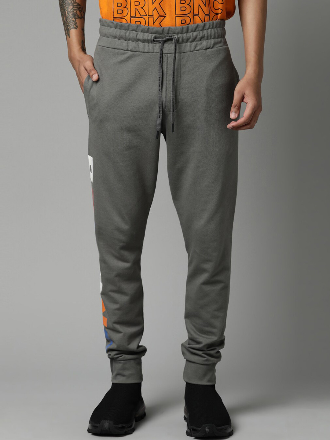Buy Breakbounce Men Grey Printed Knitted Regular Fit Jogger - Track ...