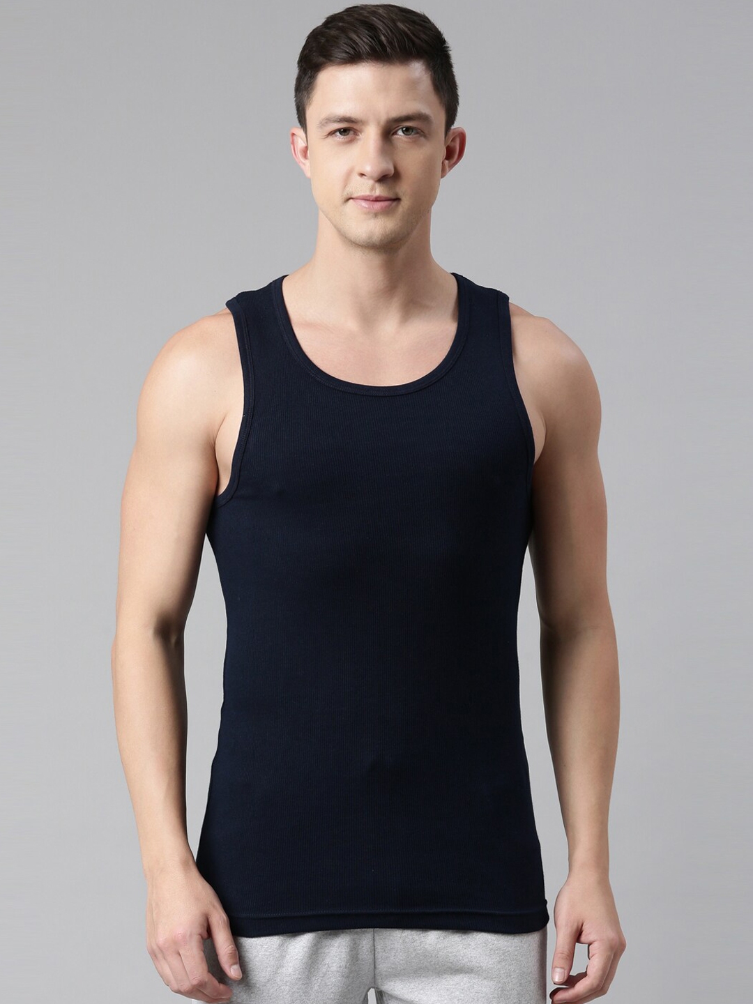 Buy Faso Men Navy Blue Solid Organic Cotton Innerwear Vests Innerwear
