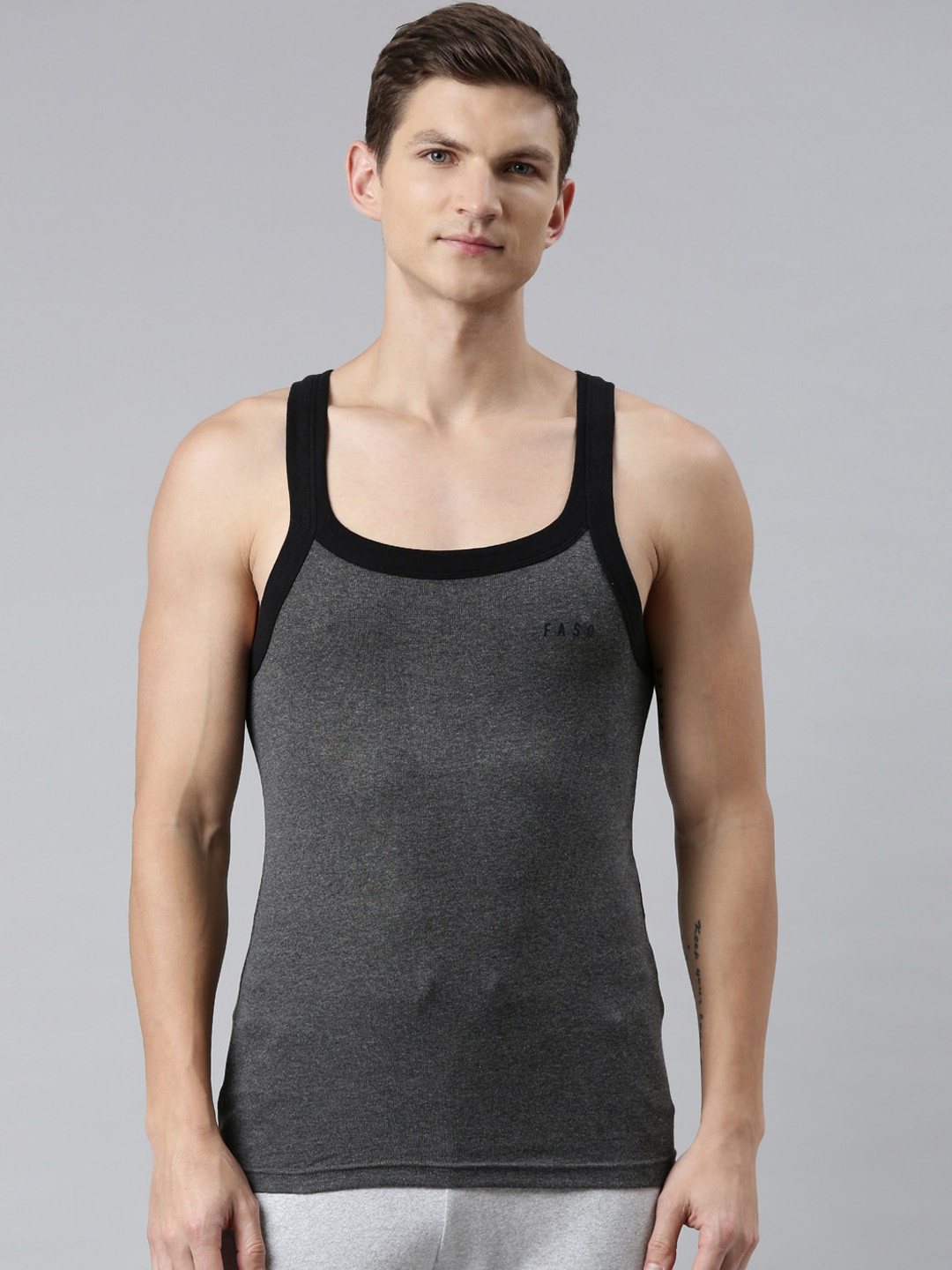 Buy FASO Men Charcoal Grey Solid Organic Cotton Innerwear Vests ...