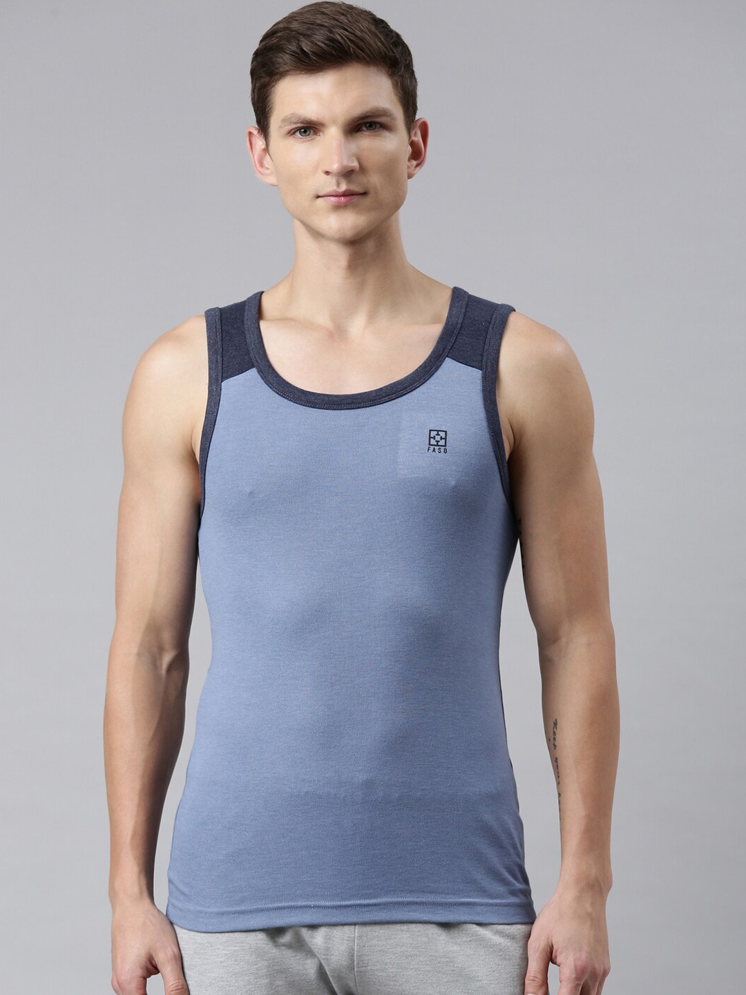 Buy Faso Men Navy Blue Solid Organic Cotton Innerwear Vests Innerwear