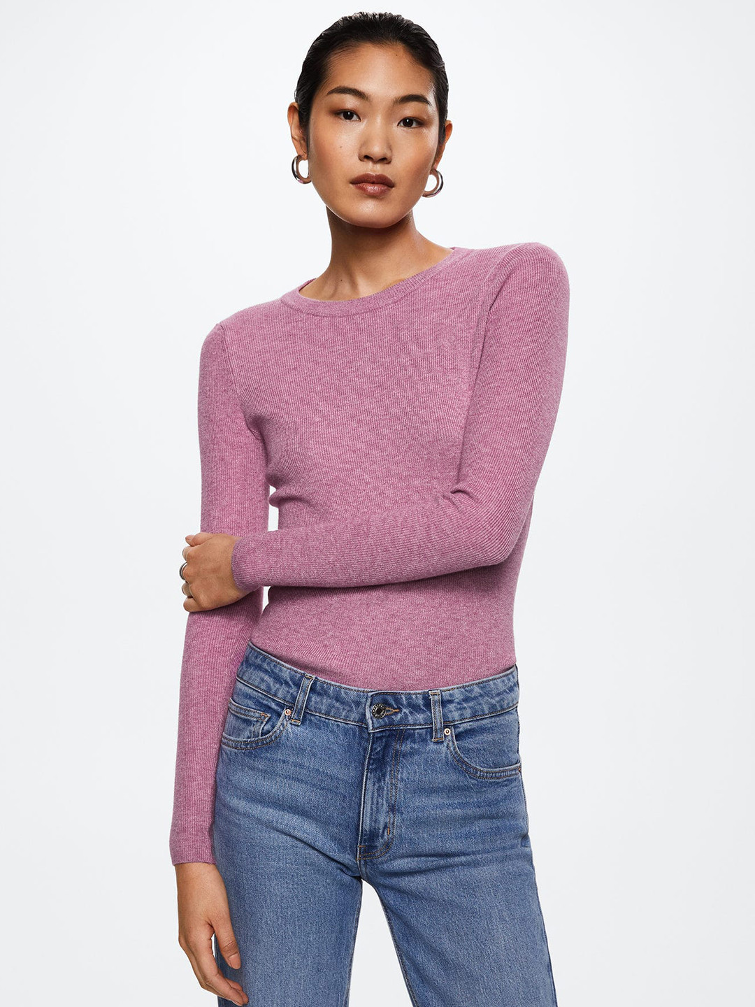 Buy MANGO Women Pink Ribbed Sustainable Pullover - Sweaters for Women ...