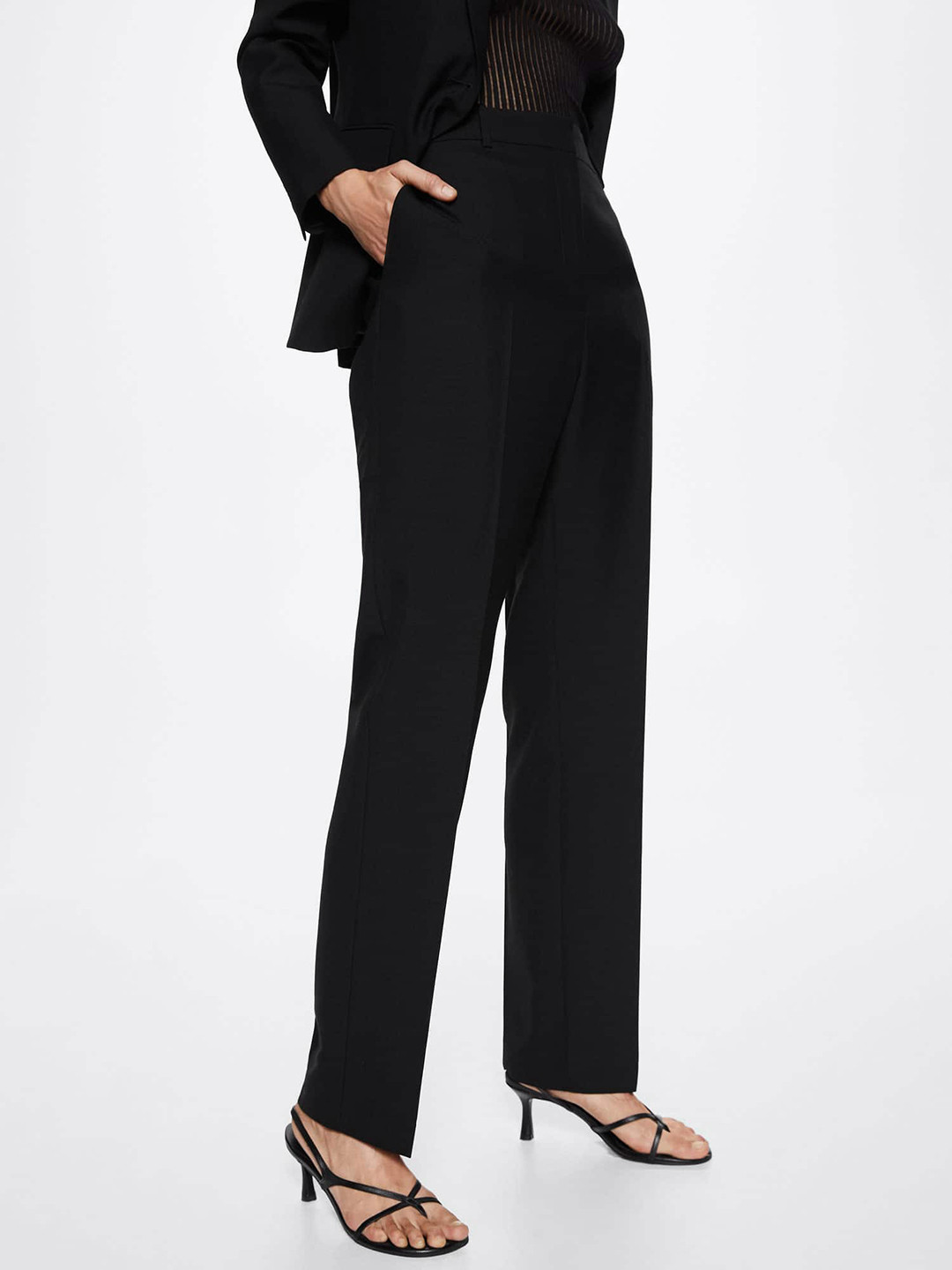 Buy MANGO Women Black Straight Fit Formal Trousers - Trousers for Women ...