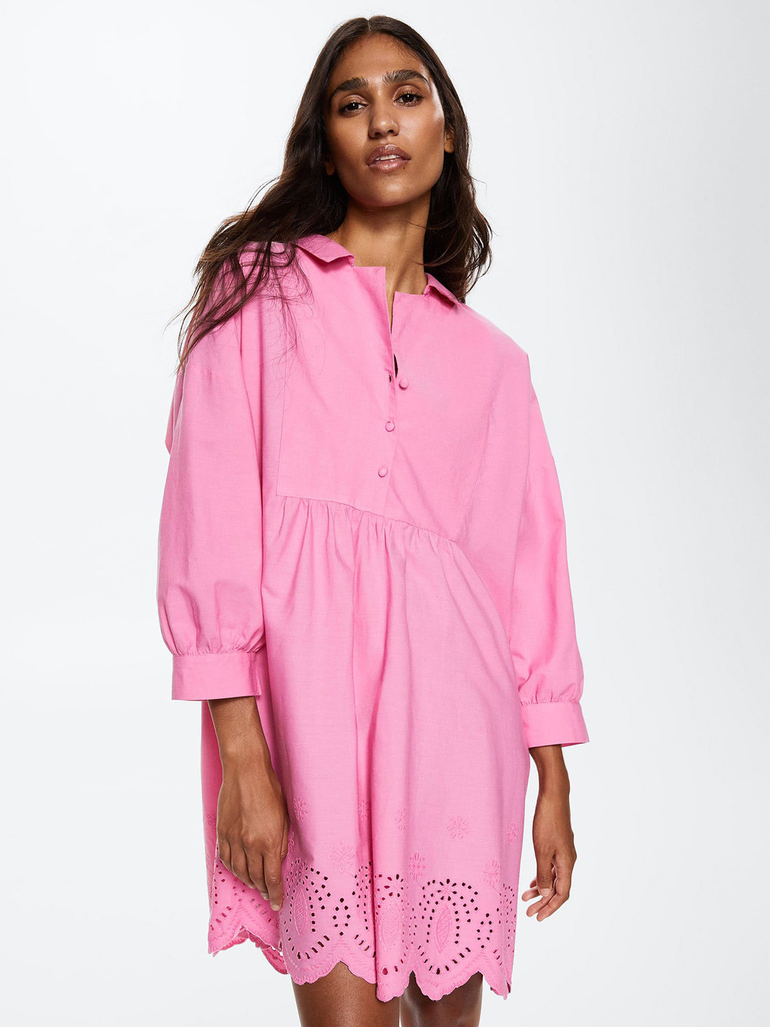 Buy MANGO Pink Sustainable Pure Cotton Shirt Dress - Dresses for Women ...