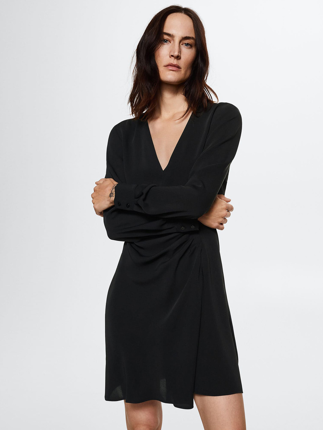 Buy MANGO Black Solid Wrap Mini Dress - Dresses for Women 20707596 | Myntra