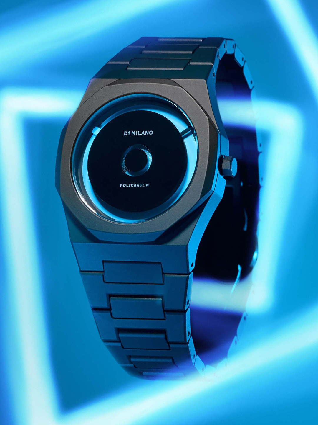 Buy D1 Milano Load Matte Black With Blue Luminova Dial Polycarbonate ...