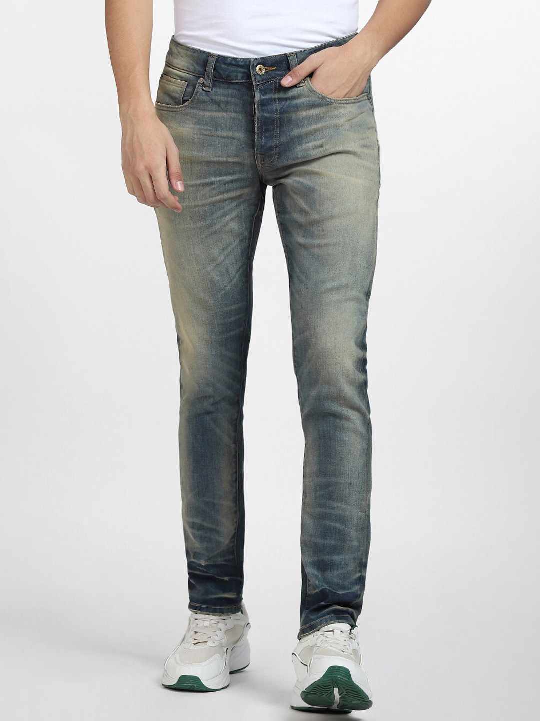 Buy Jack & Jones Men Blue Slim Fit Low Rise Heavy Fade Cotton Jeans ...