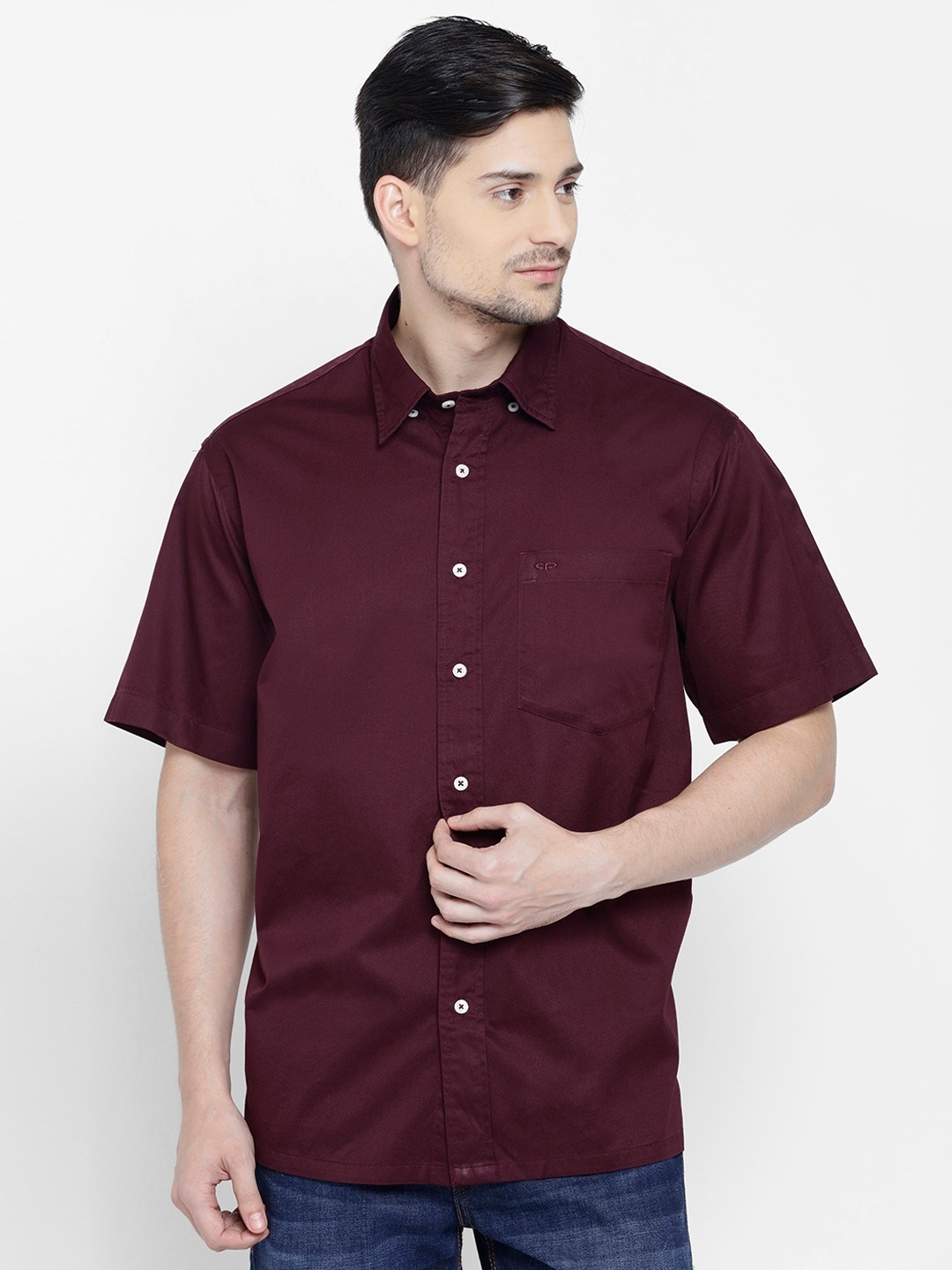 Buy ColorPlus Men Burgundy Classic Fit Solid Casual Shirt - Shirts for ...