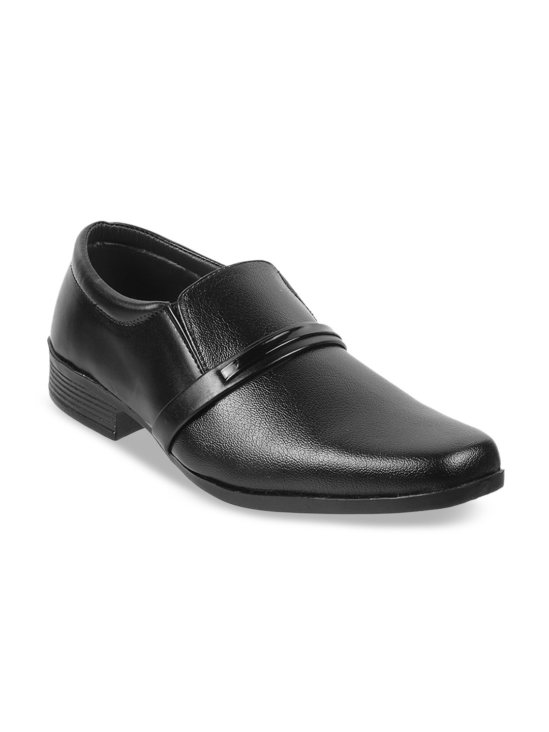 Buy WALKWAY By Metro Men Black Solid Formal Slip Ons - Formal Shoes for ...