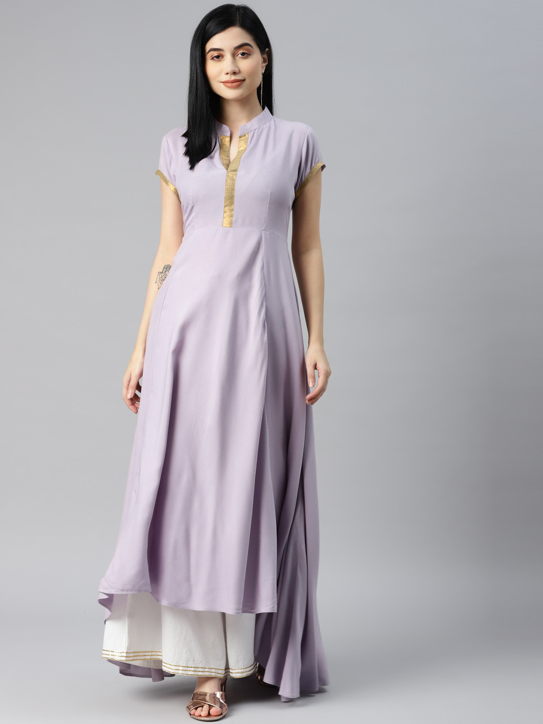 Buy MBE Women Lavender Solid Pastels Anarkali Kurta - Kurtas for Women ...