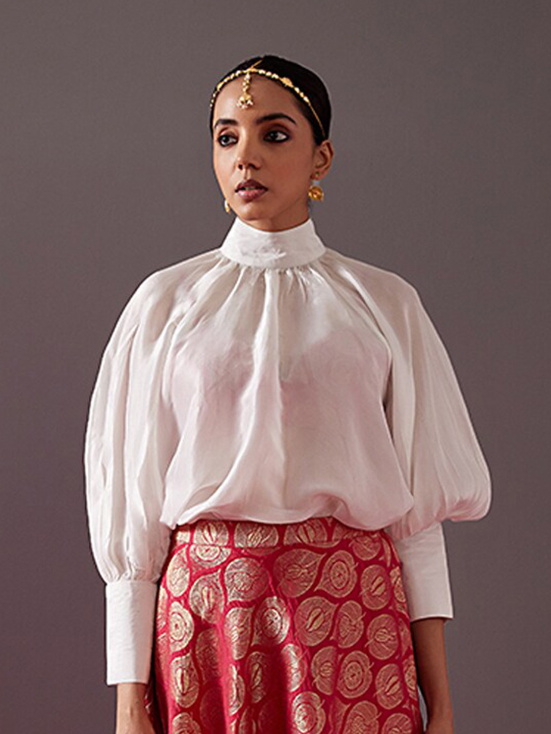 Buy Abhishti Women White High Neck Pure Silk Top - Tops for Women ...