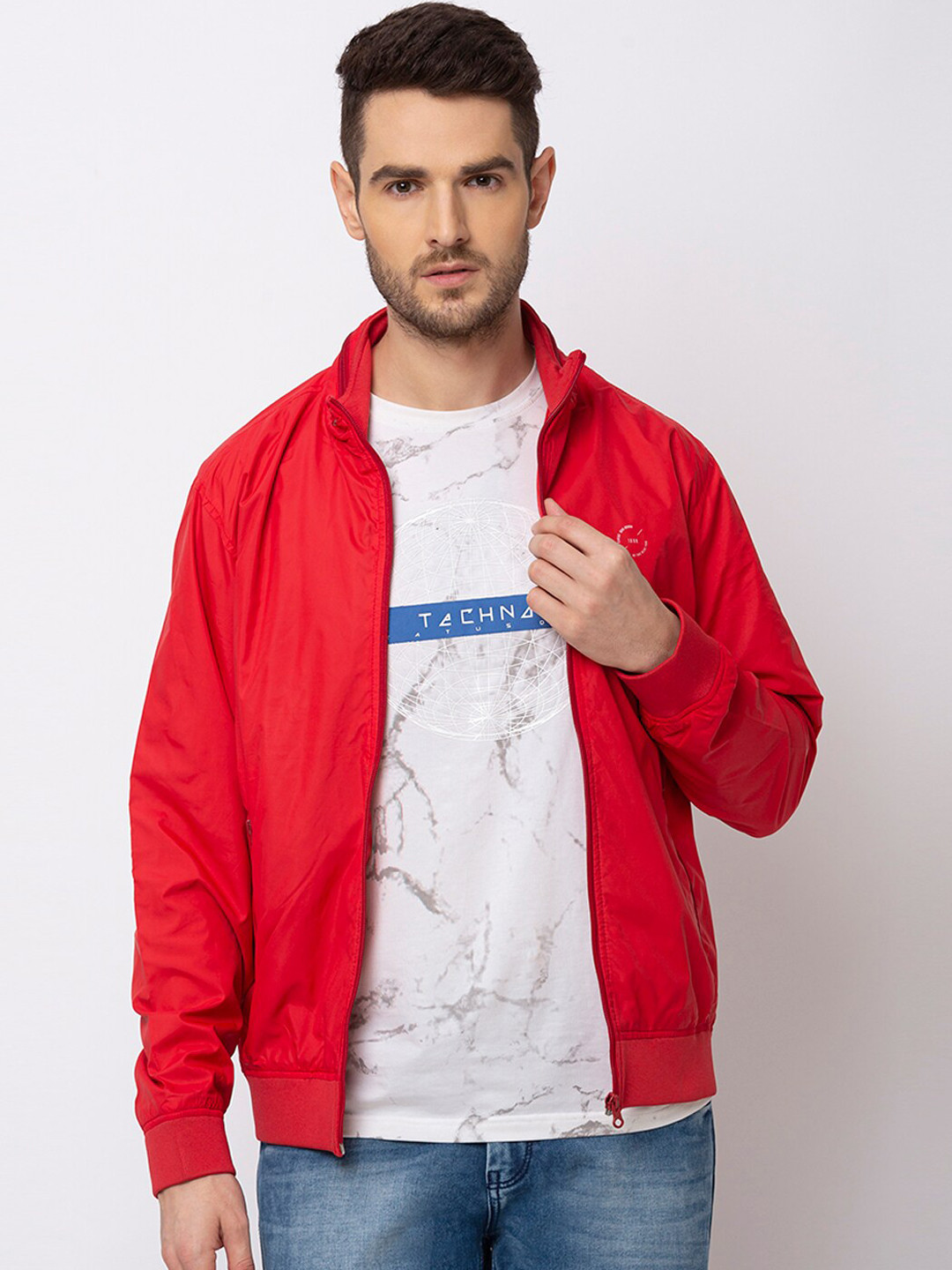 Buy Status Quo Men Red Solid Regular Fit Bomber Jacket - Jackets for Men 20716070 | Myntra