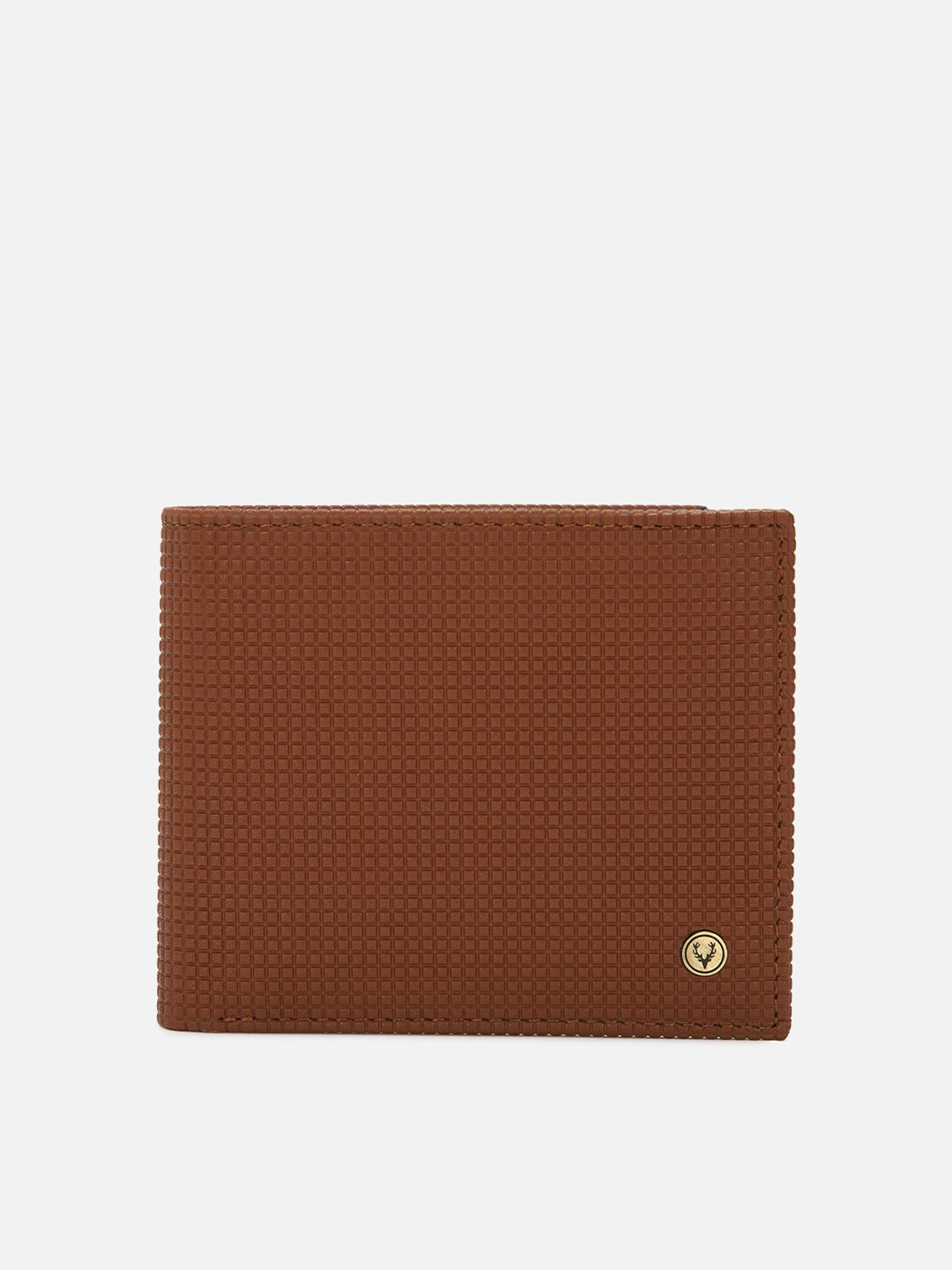Buy Allen Solly Men Brown & Gold Toned Textured Leather Two Fold Wallet ...