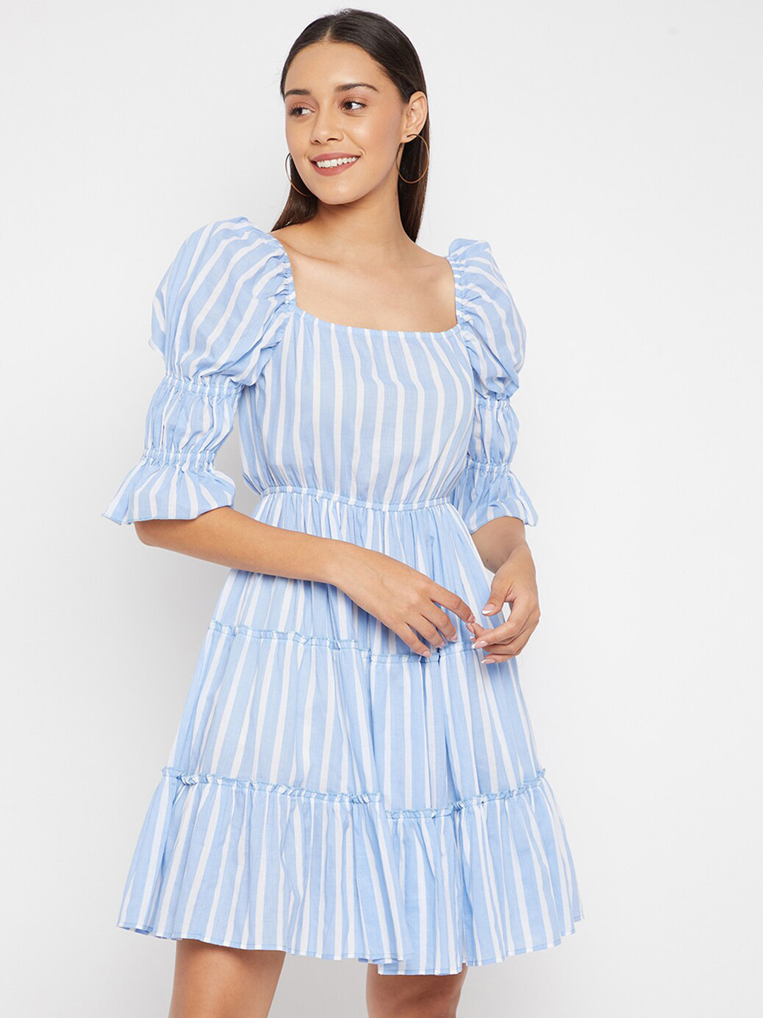 Buy PANIT Blue & White Striped Fit & Flare Dress - Dresses for Women ...