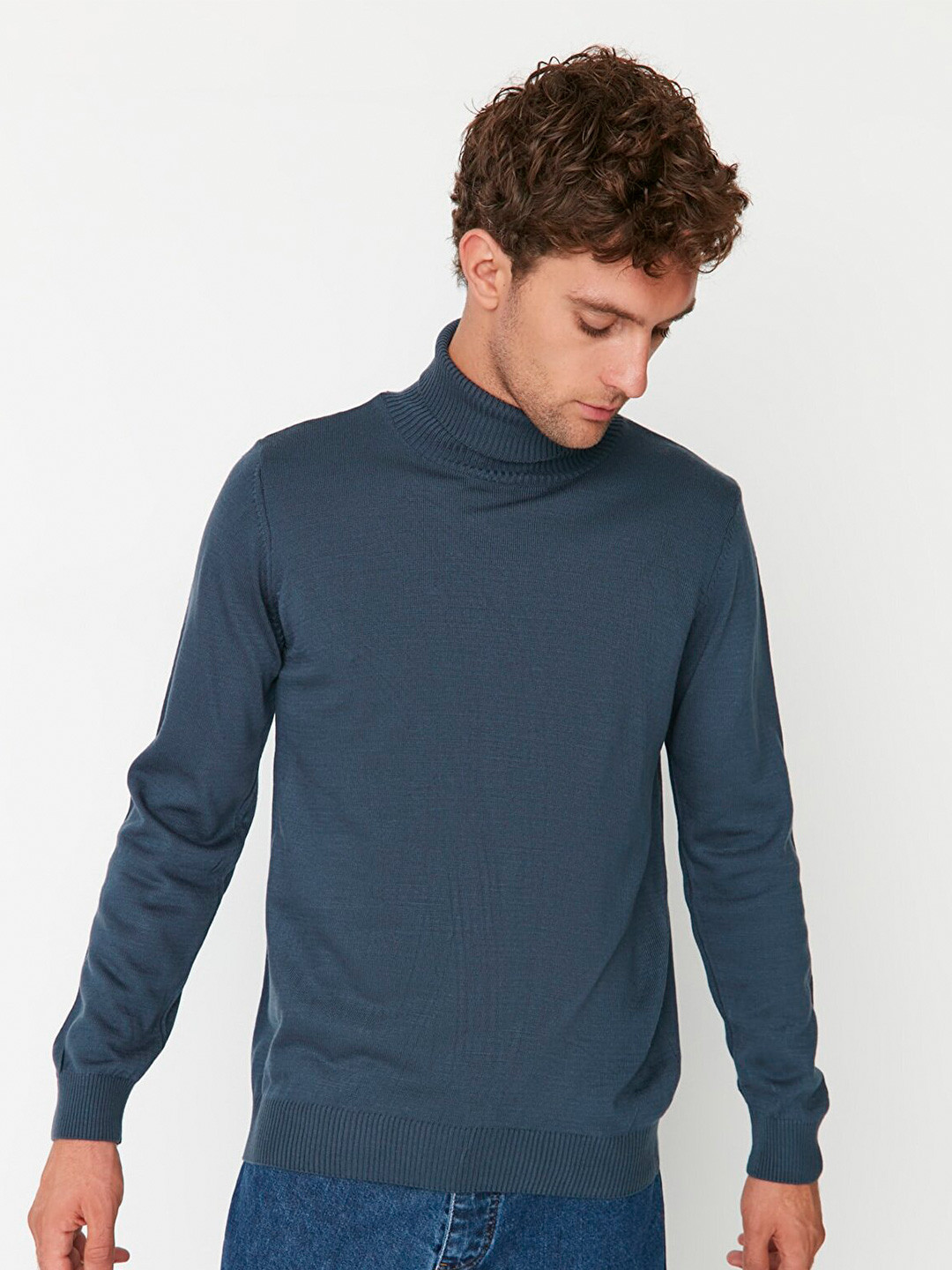 Buy Trendyol Men Navy Blue Turtle Neck Acrylic Pullover - Sweaters for ...