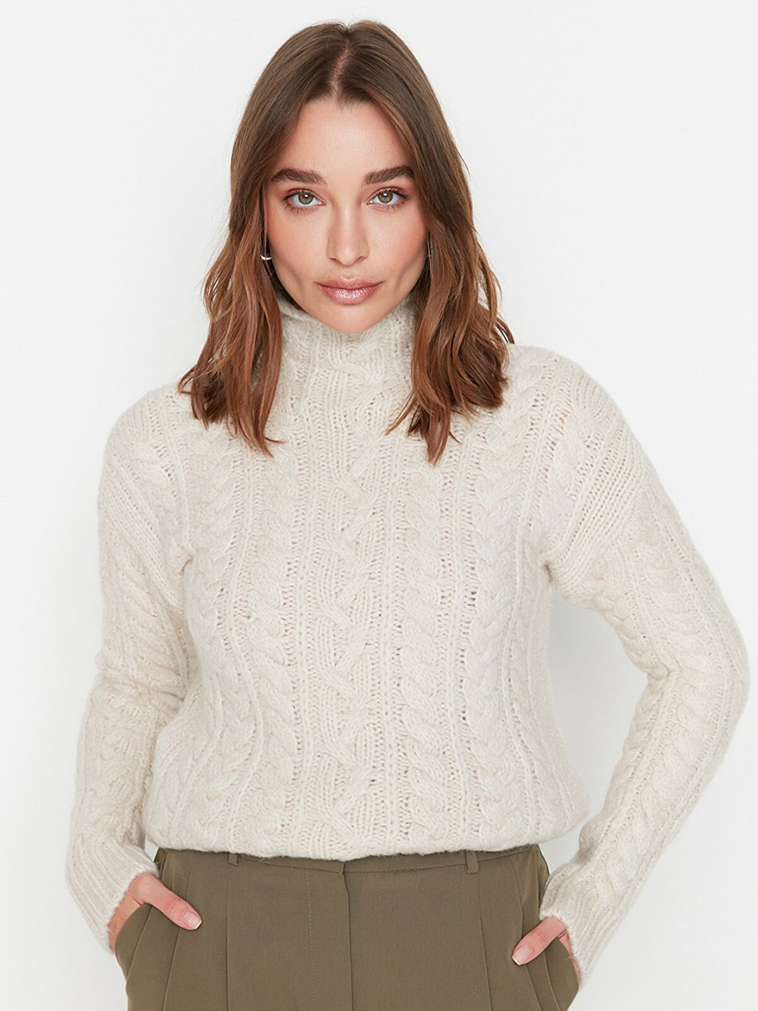 Buy Trendyol Women Off White Cable Knit Pullover - Sweaters for Women ...
