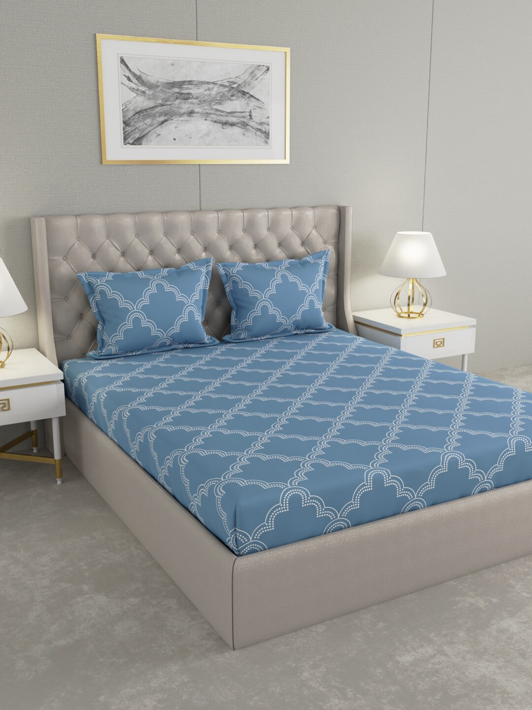 Buy Raymond Home Blue & White Ethnic Motifs 104 TC Cotton King Bedsheet ...