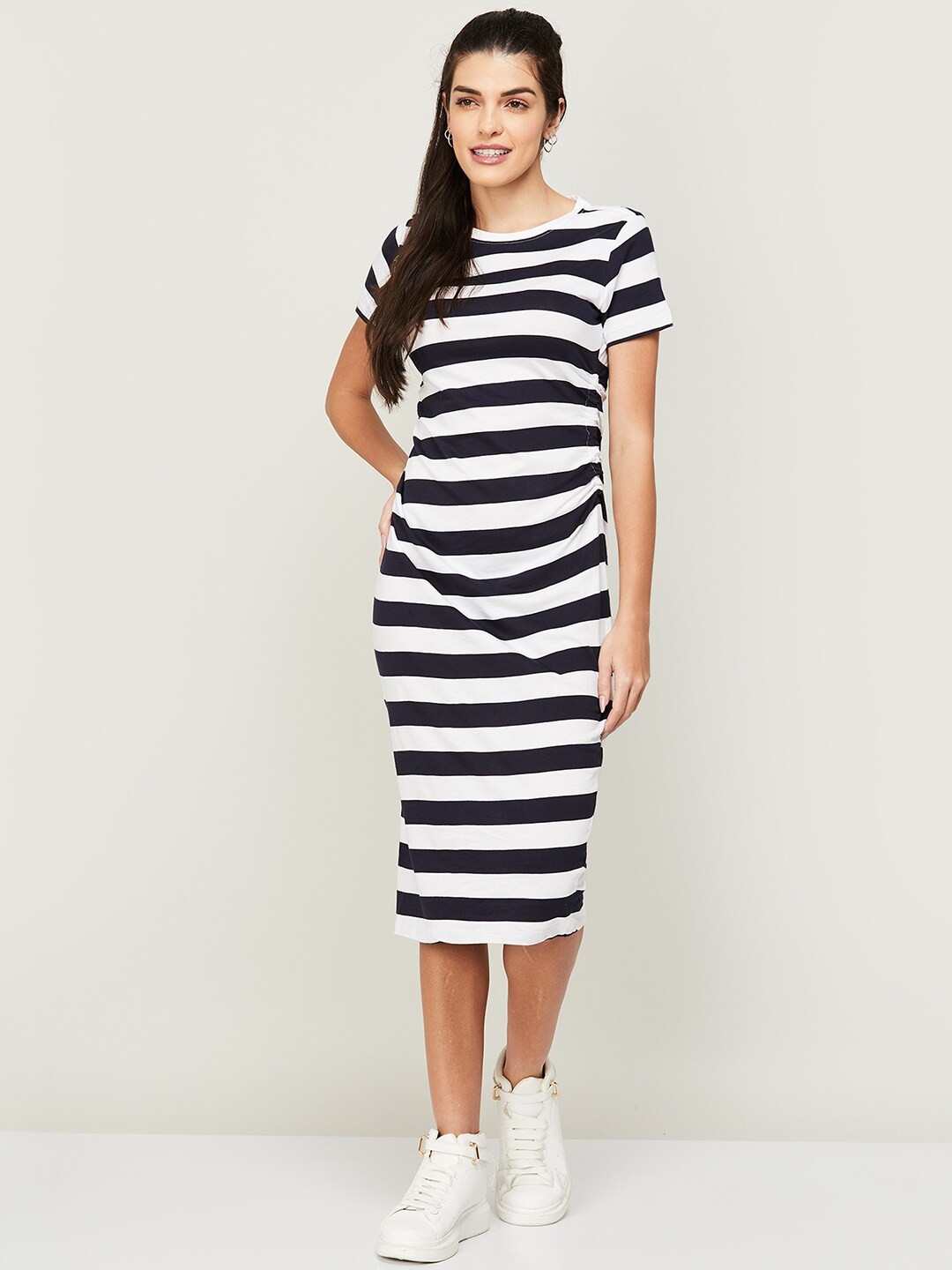Buy Ginger By Lifestyle White Striped Sheath Midi Dress - Dresses for ...