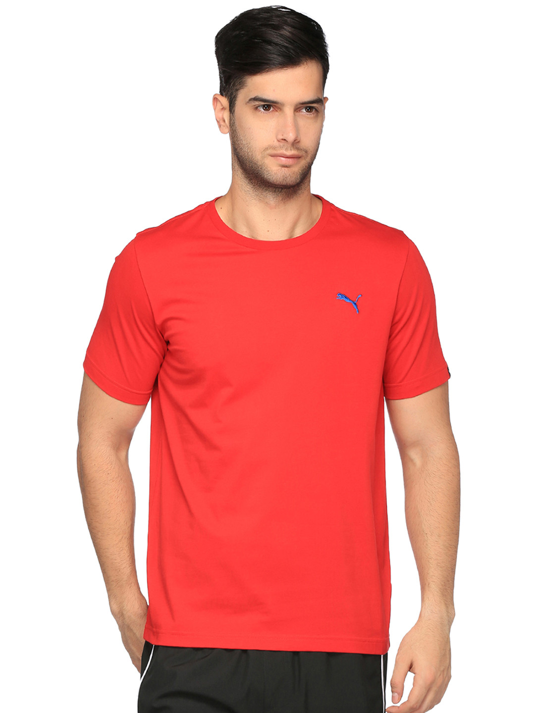 Buy Puma Men Red Solid Slim Fit Round Neck ESS T Shirt - Tshirts for ...
