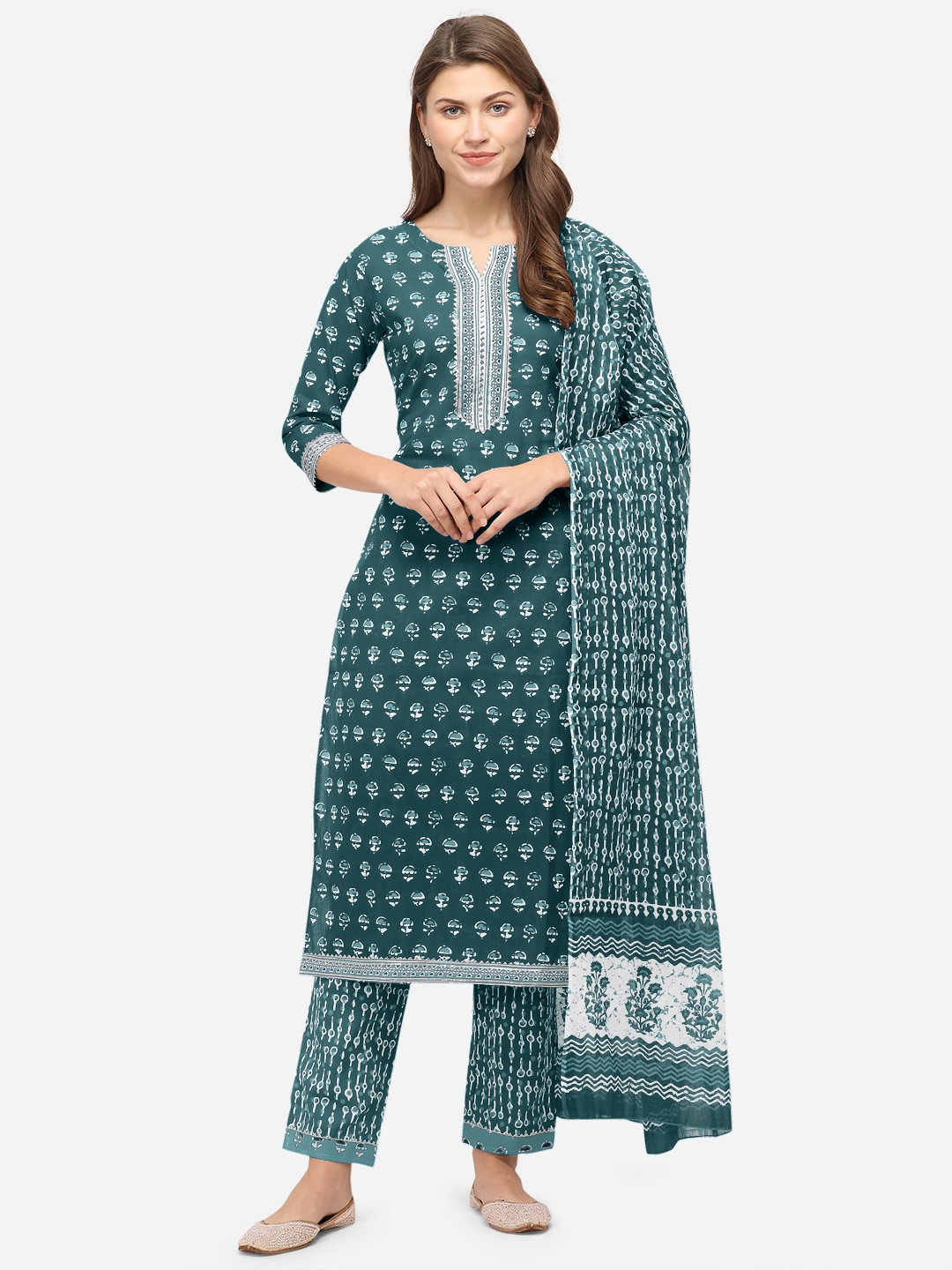 Buy Kalini Women Sea Green Ethnic Motifs Printed Gotta Patti Pure