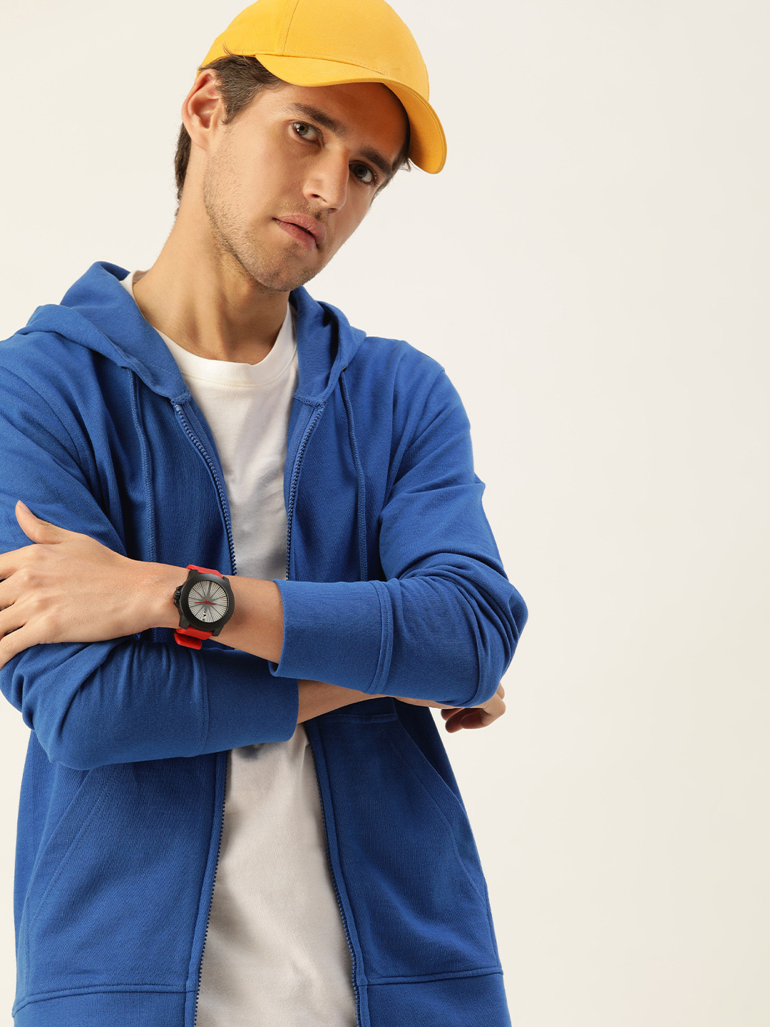 Buy Kook N Keech Men Blue Solid Pure Cotton Hooded Sweatshirt ...