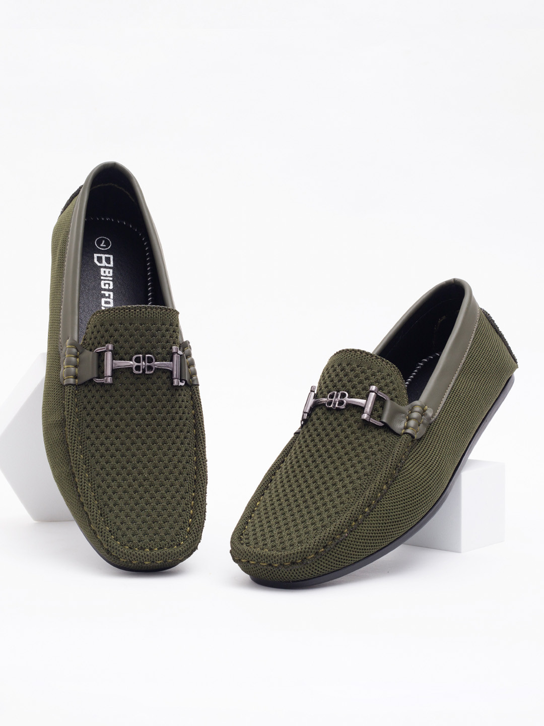 Buy Big Fox Men Olive Green Woven Design Driving Shoes - Casual Shoes ...