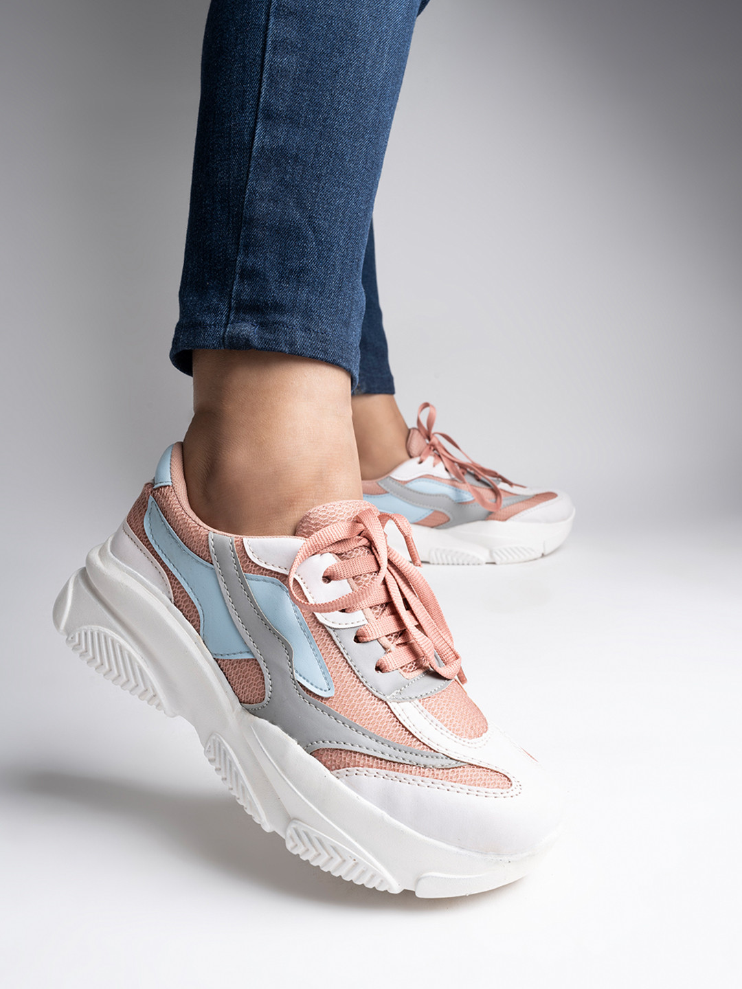 Buy Shoetopia Women Peach Coloured Mesh Walking Non Marking Shoes ...
