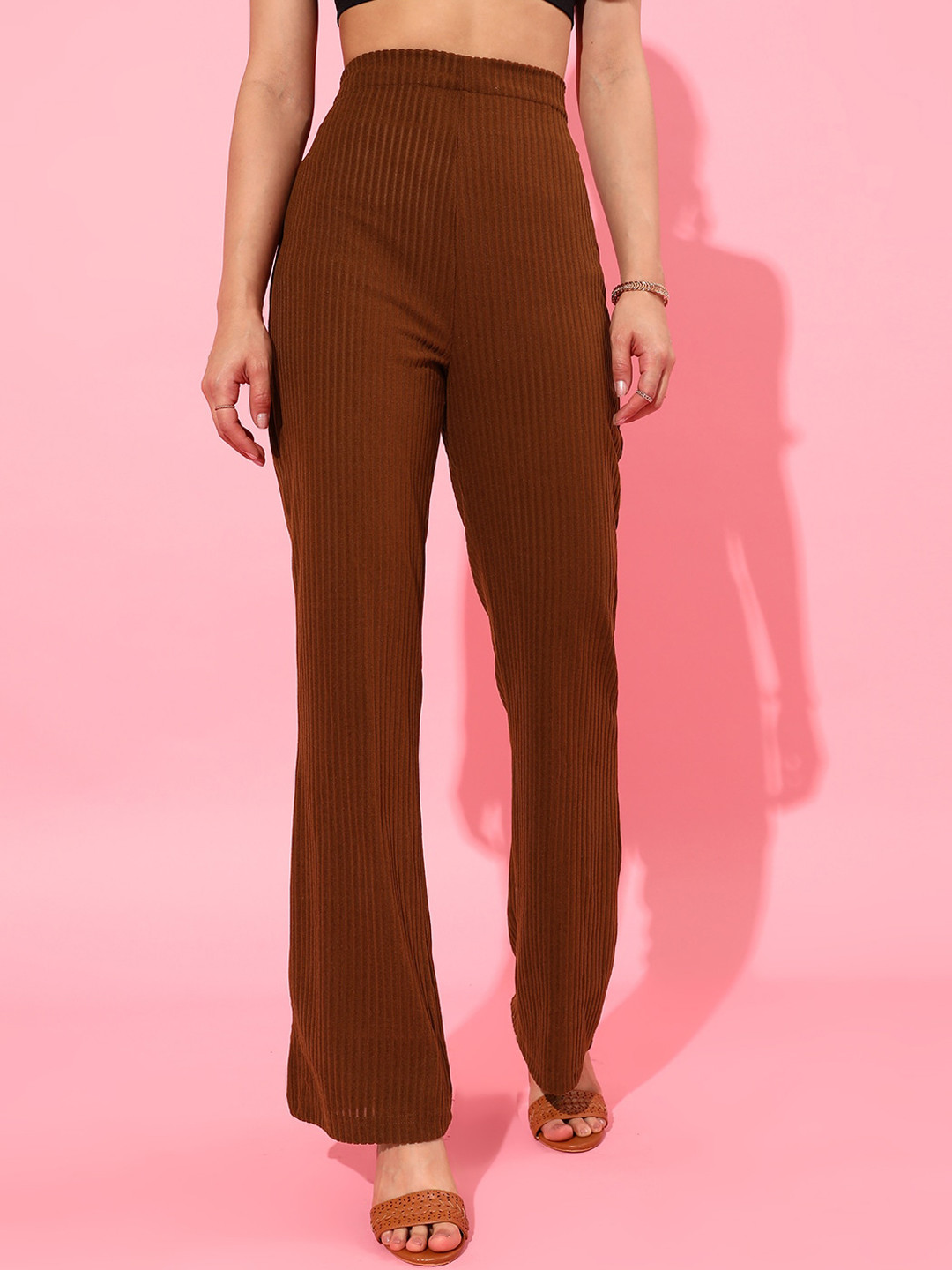 Buy STREET 9 BASICS Women Brown Flared Trousers - Trousers for Women ...