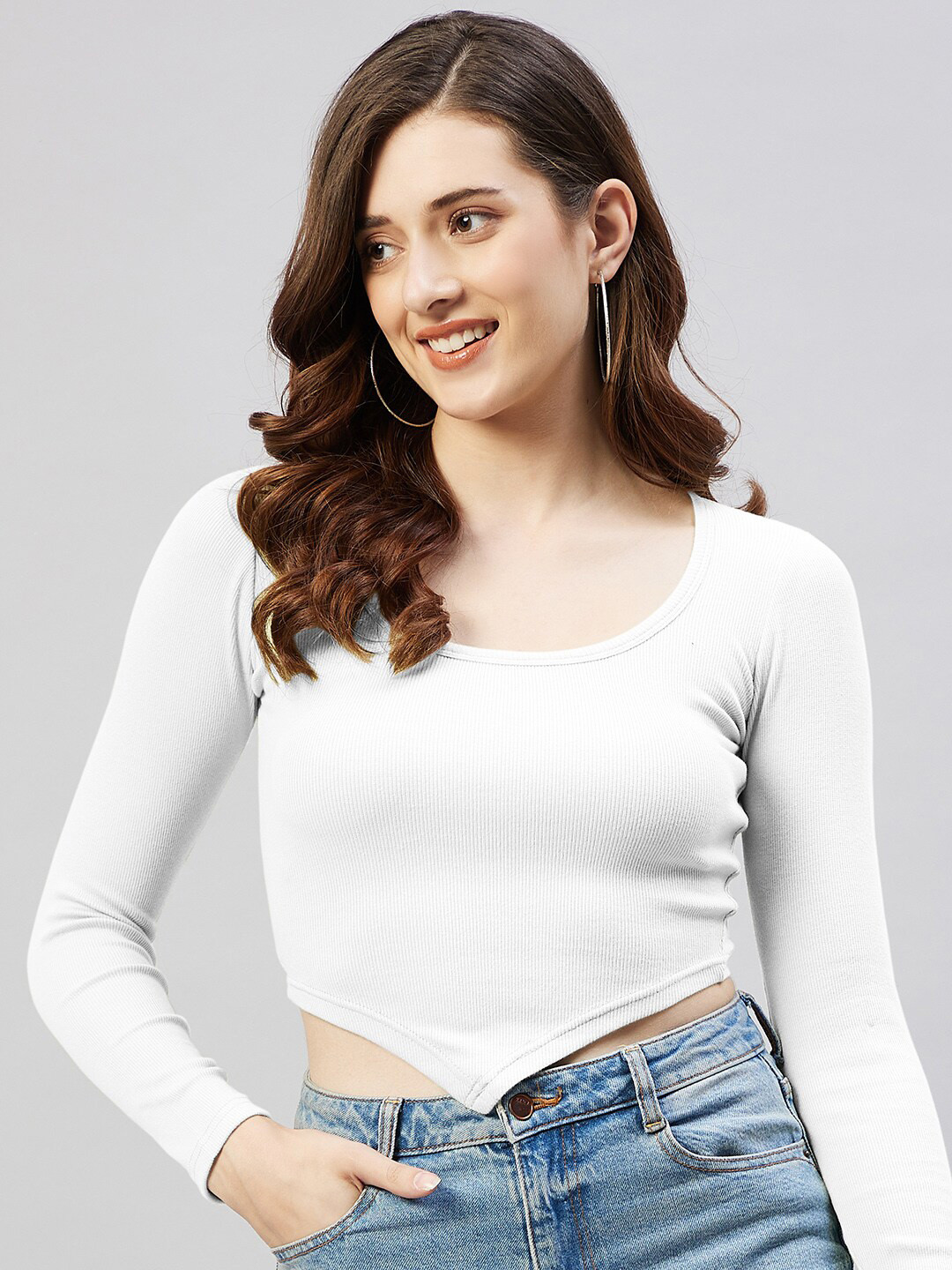 Buy Blinkin White Ribbed Crop Top - Tops for Women 20736378 | Myntra