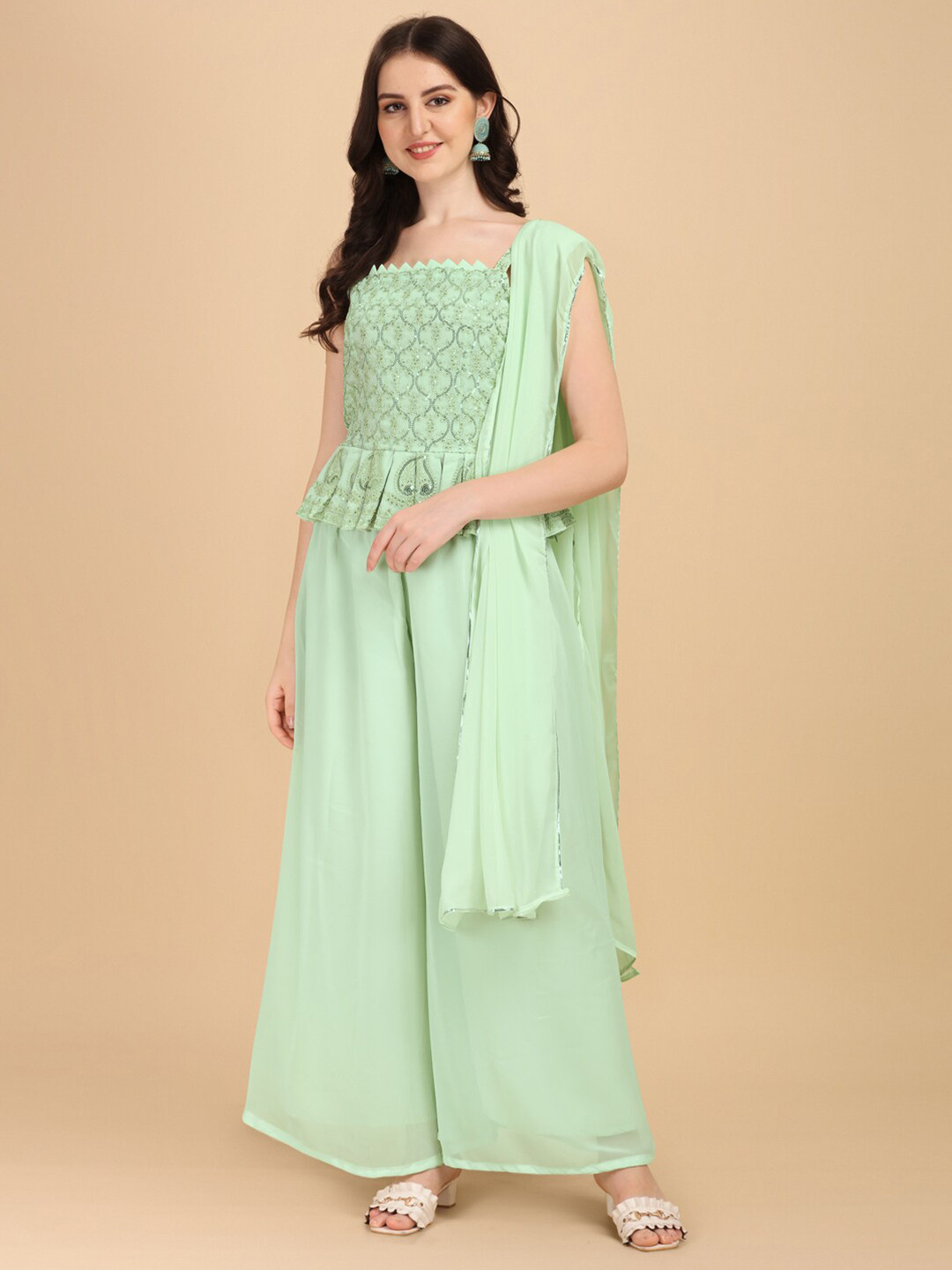 Buy Virah Fashion Women Sea Green Top With Palazzos & Dupatta - Co Ords ...
