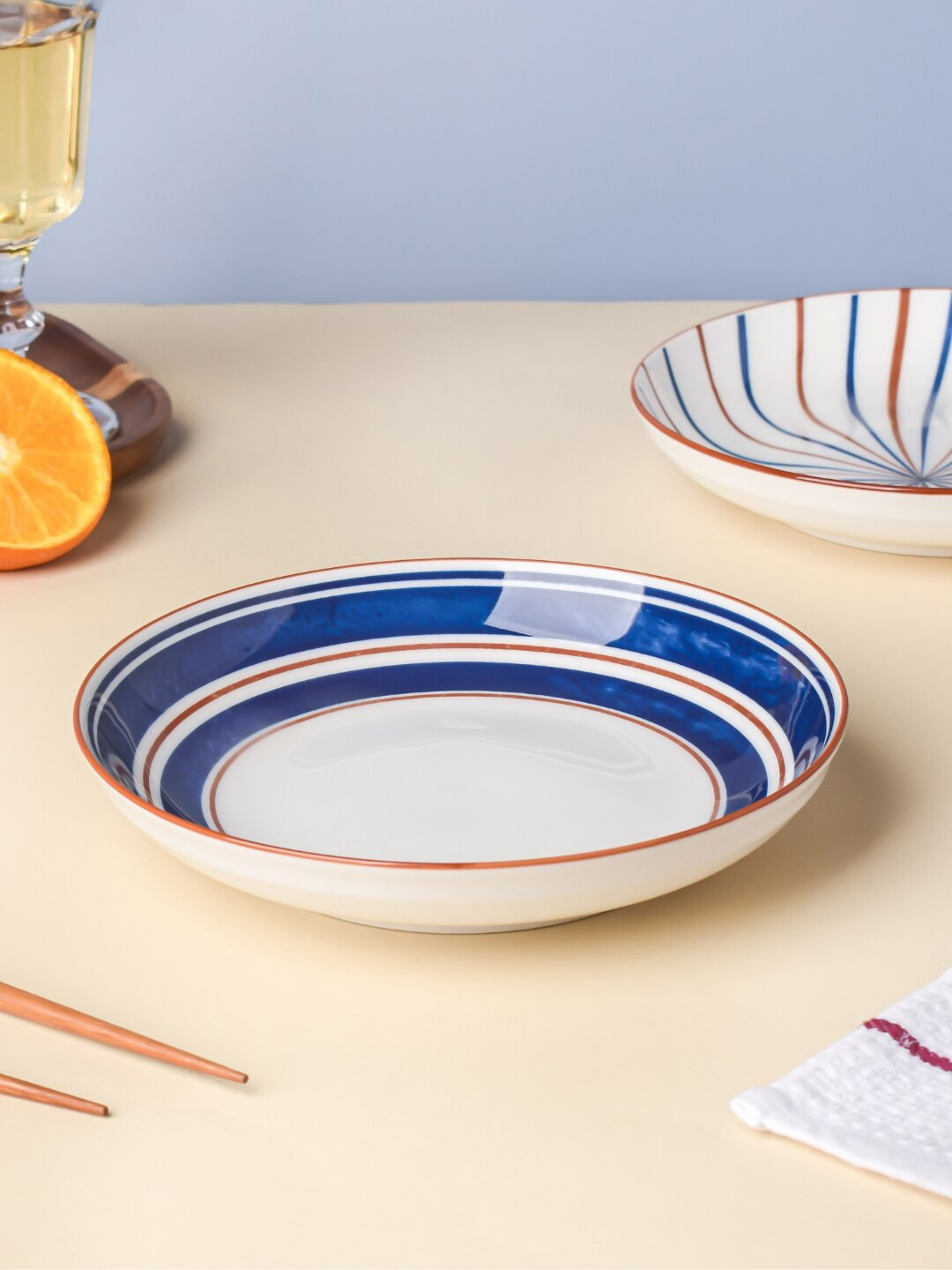 Buy Nestasia White & Blue Printed Microwave Safe Ceramic Glossy Plate ...