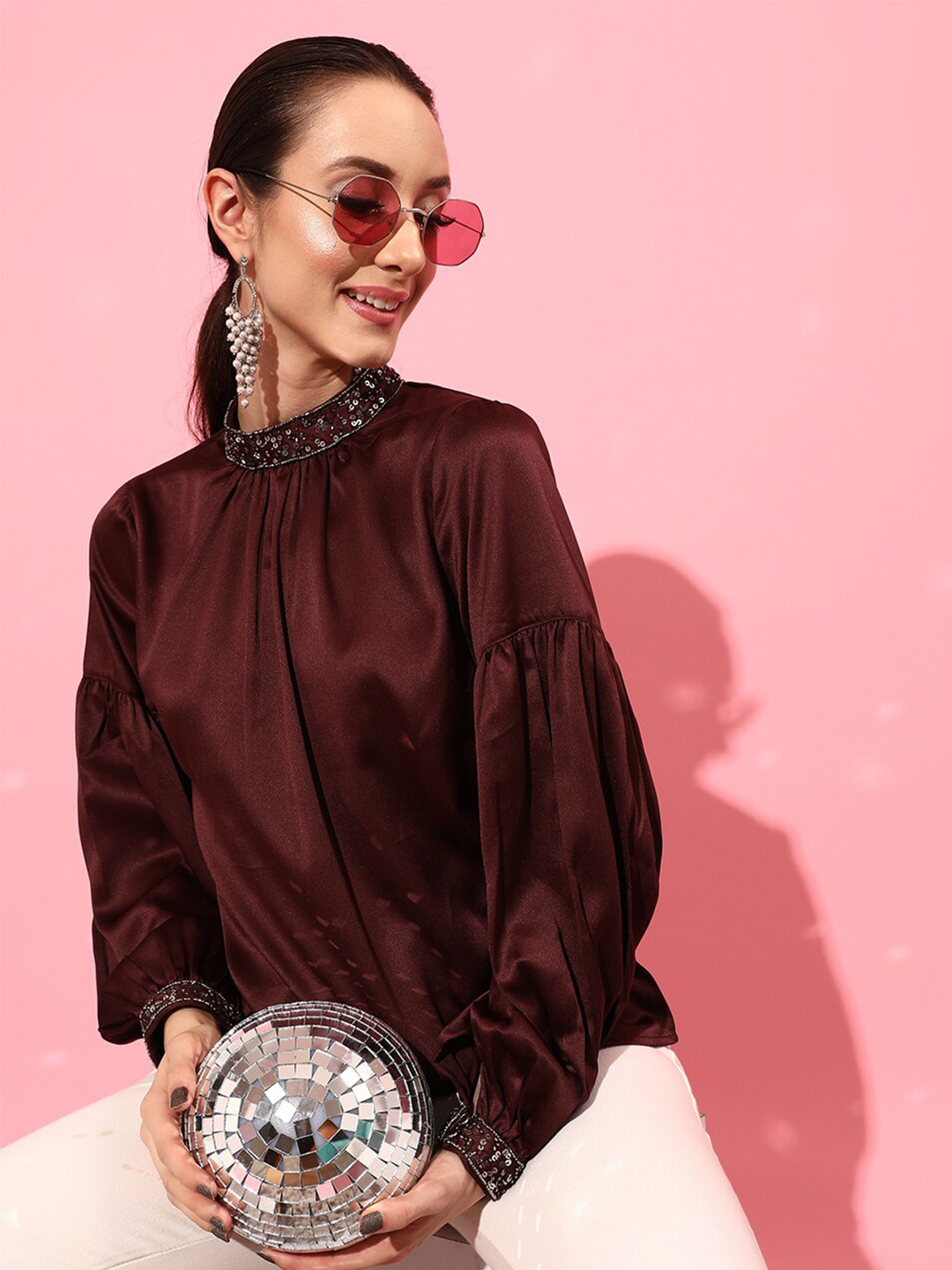 Buy STREET 9 Burgundy Jewel Neck Top - Tops for Women 20743070 | Myntra