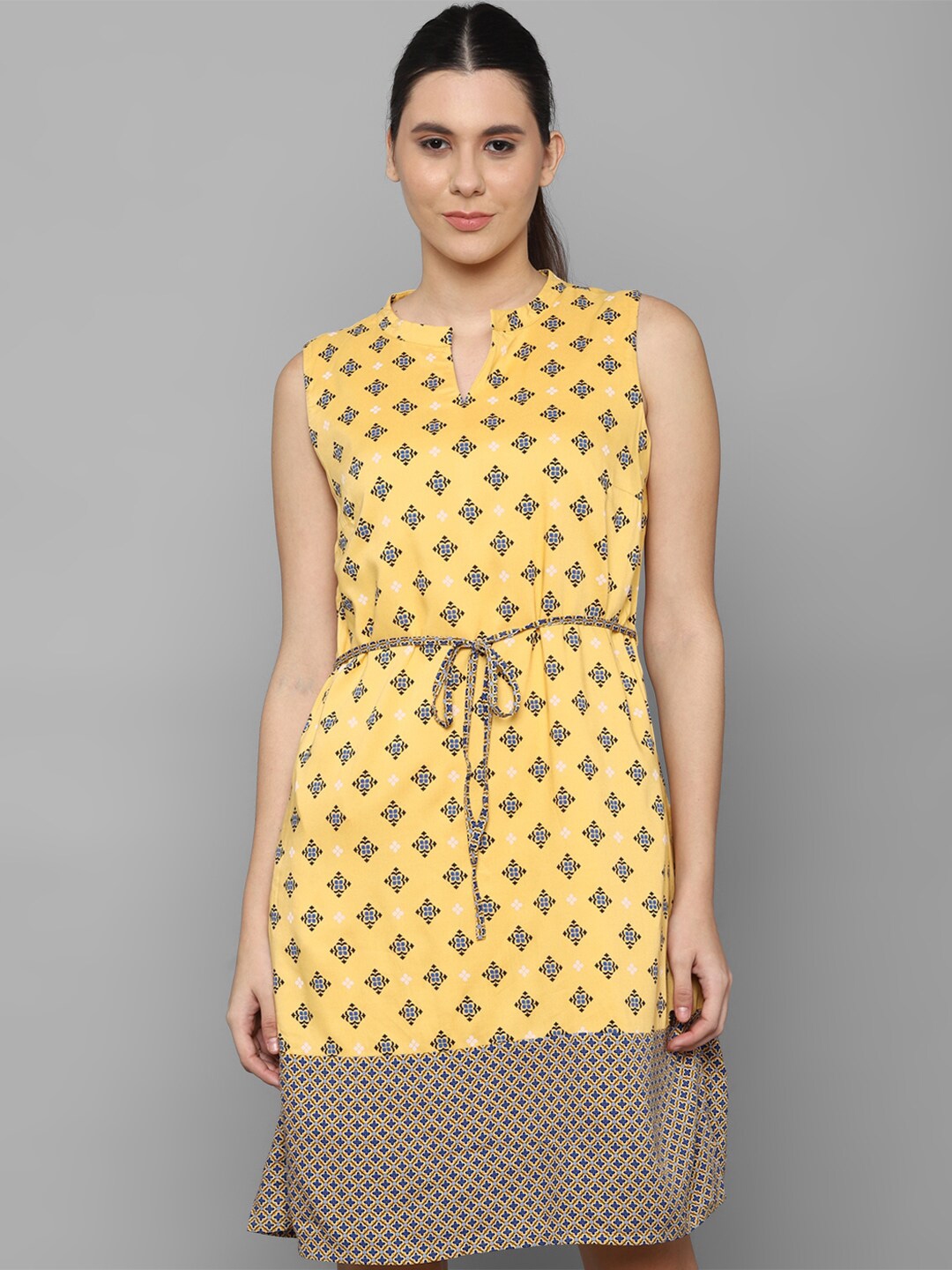 Buy Allen Solly Woman Yellow And Brown Ethnic Motifs A Line Dress
