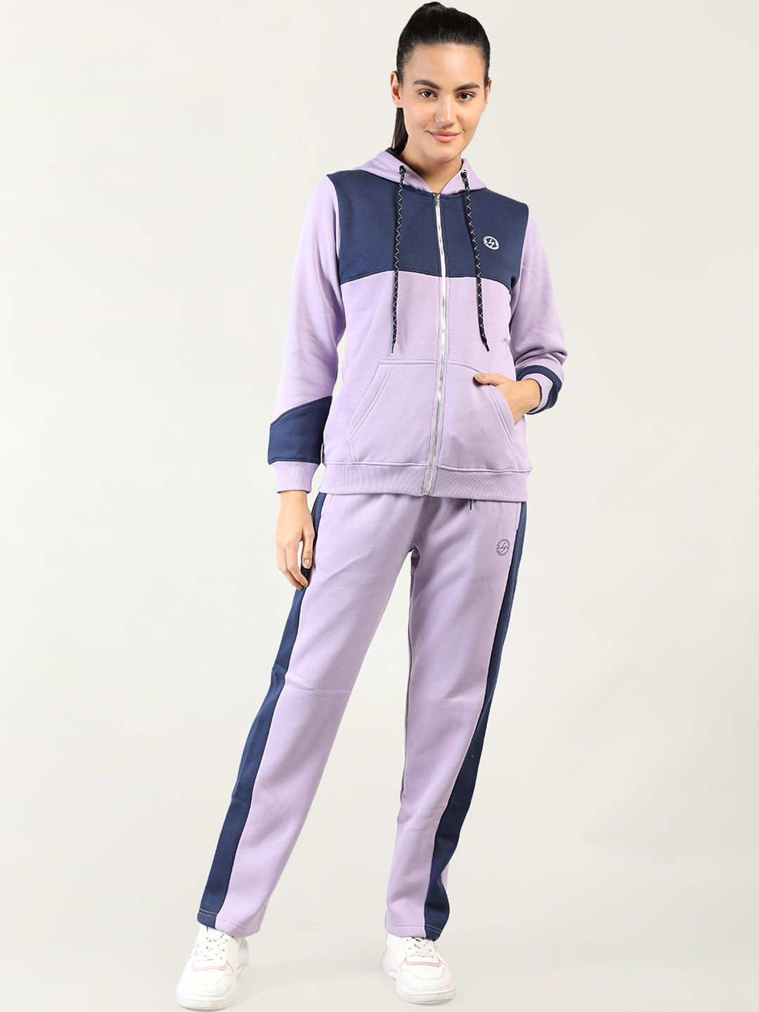 Buy NEVA Women Purple & Navy Blue Colourblocked Tracksuits - Tracksuits ...