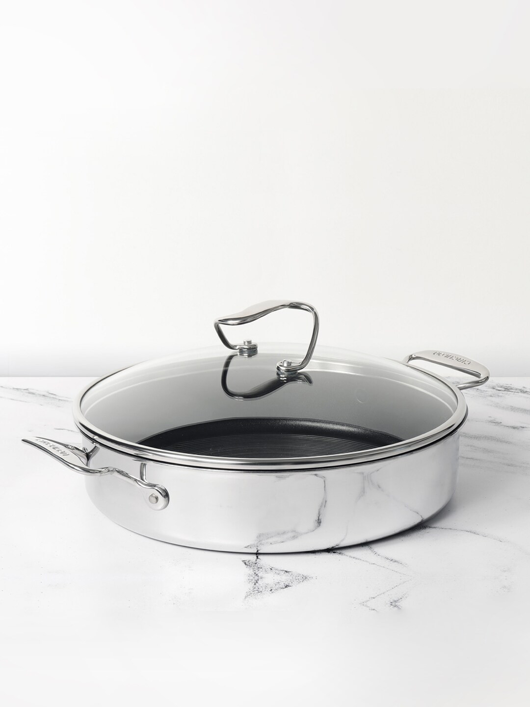 Buy MEYER Silver Toned Stainless Shield And Nonstick Steel Sauteuse With Hybrid Steel - Kadhai ...