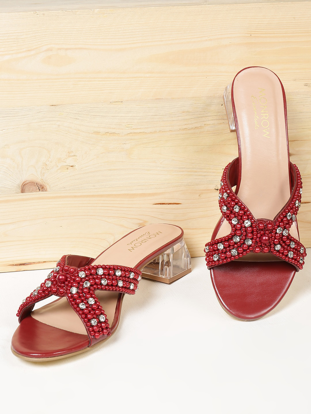 Buy Monrow Maroon PU Block Heels - Heels for Women 20744862 | Myntra