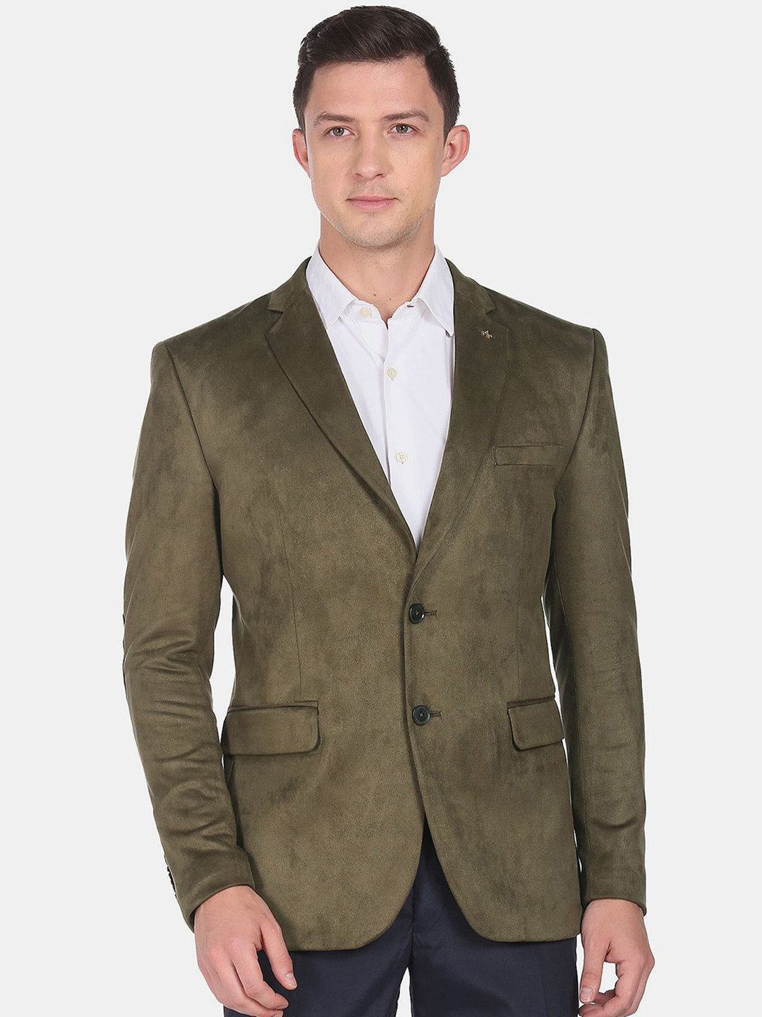 Buy Arrow Men Olive Green Solid Slim Fit Single Breasted Blazer ...