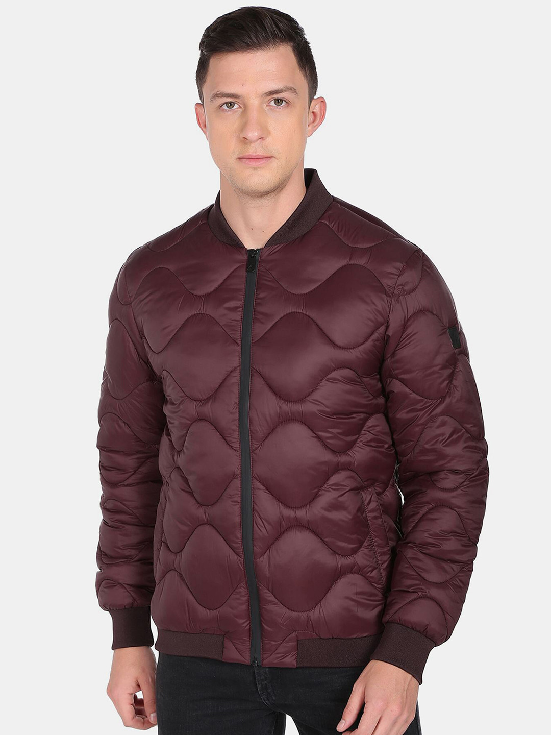Buy Arrow New York Men Burgundy Solid Nylon Padded Jacket - Jackets for ...