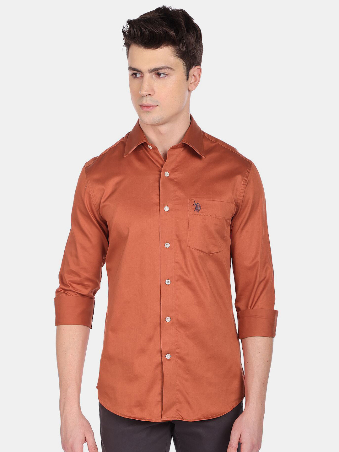 Buy U.S. Polo Assn. Men Rust Pure Cotton Casual Shirt - Shirts for Men ...